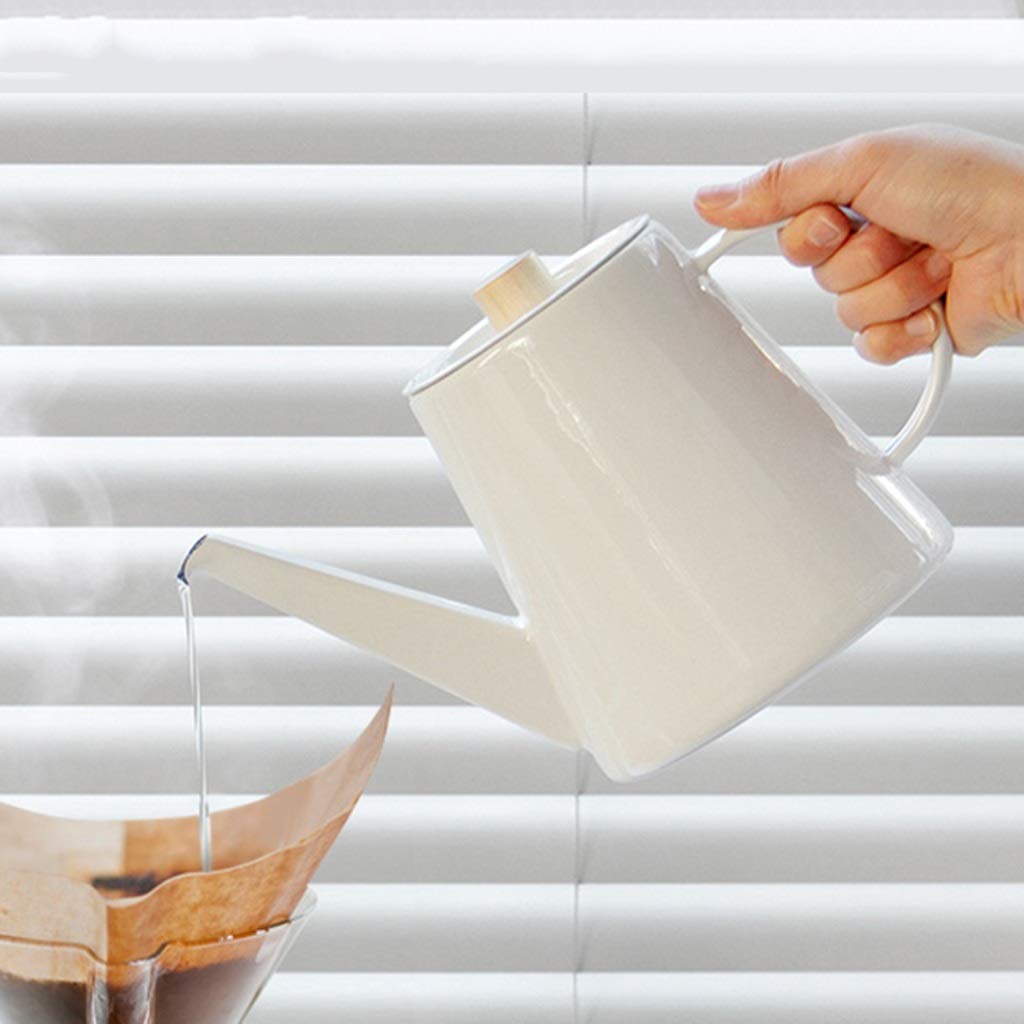 ZNZN White Straight Fire Kettle Enamel Craft Kettle with Wooden Lid. Teapot Suitable for All Stoves (1.3L,43.9OZ) Multifunctional Water Kettle