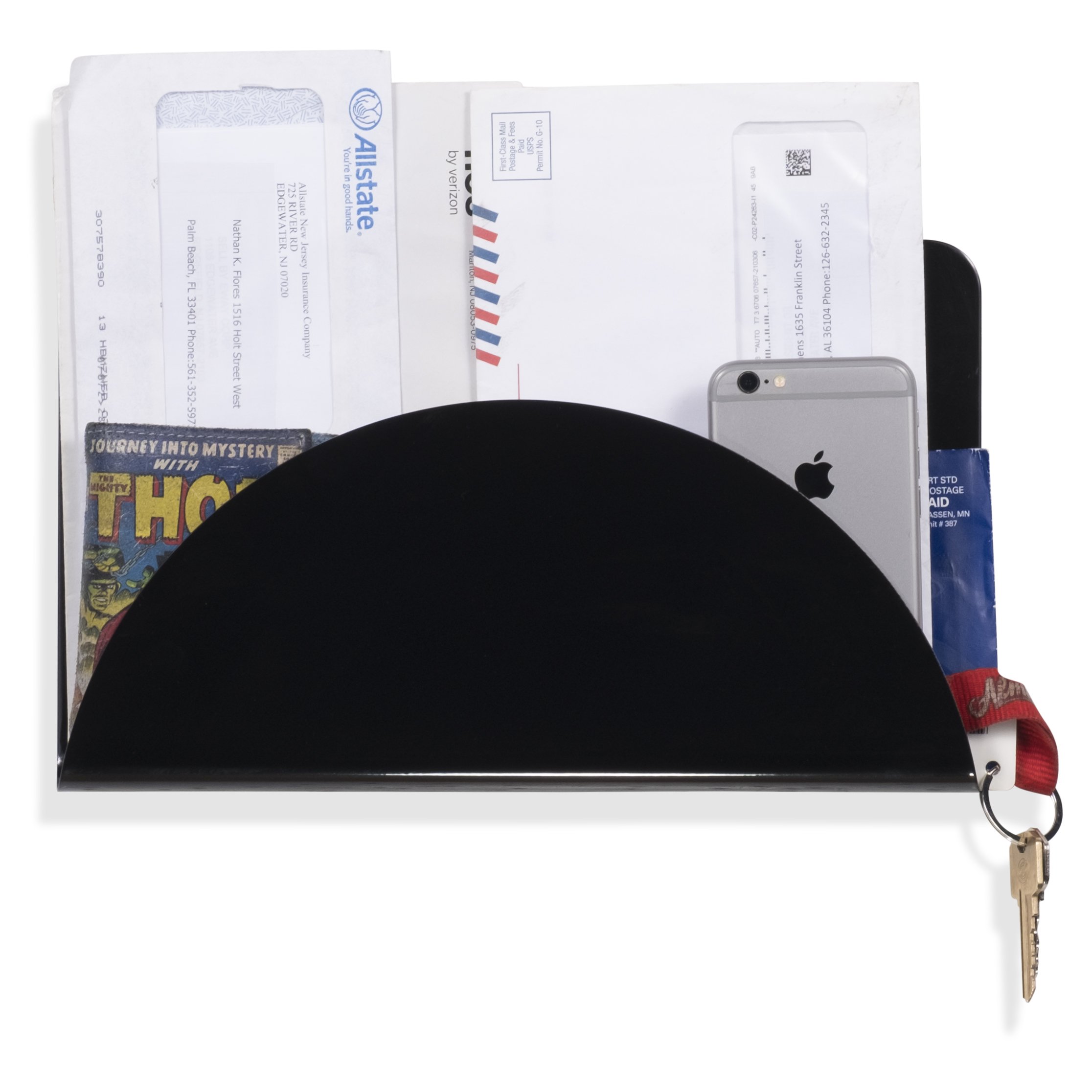 Wallniture Entryway Organizer - Hanging Letter Envelope Mail Holder - Wall Mount Magazine Rack Steel Metal Black