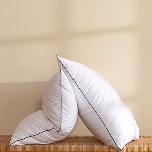 White Goose Feather Bed Pillow - 600 Thread Count 100% Cotton, Medium Firm,Soft Support (Queen Size:Pack of 2)