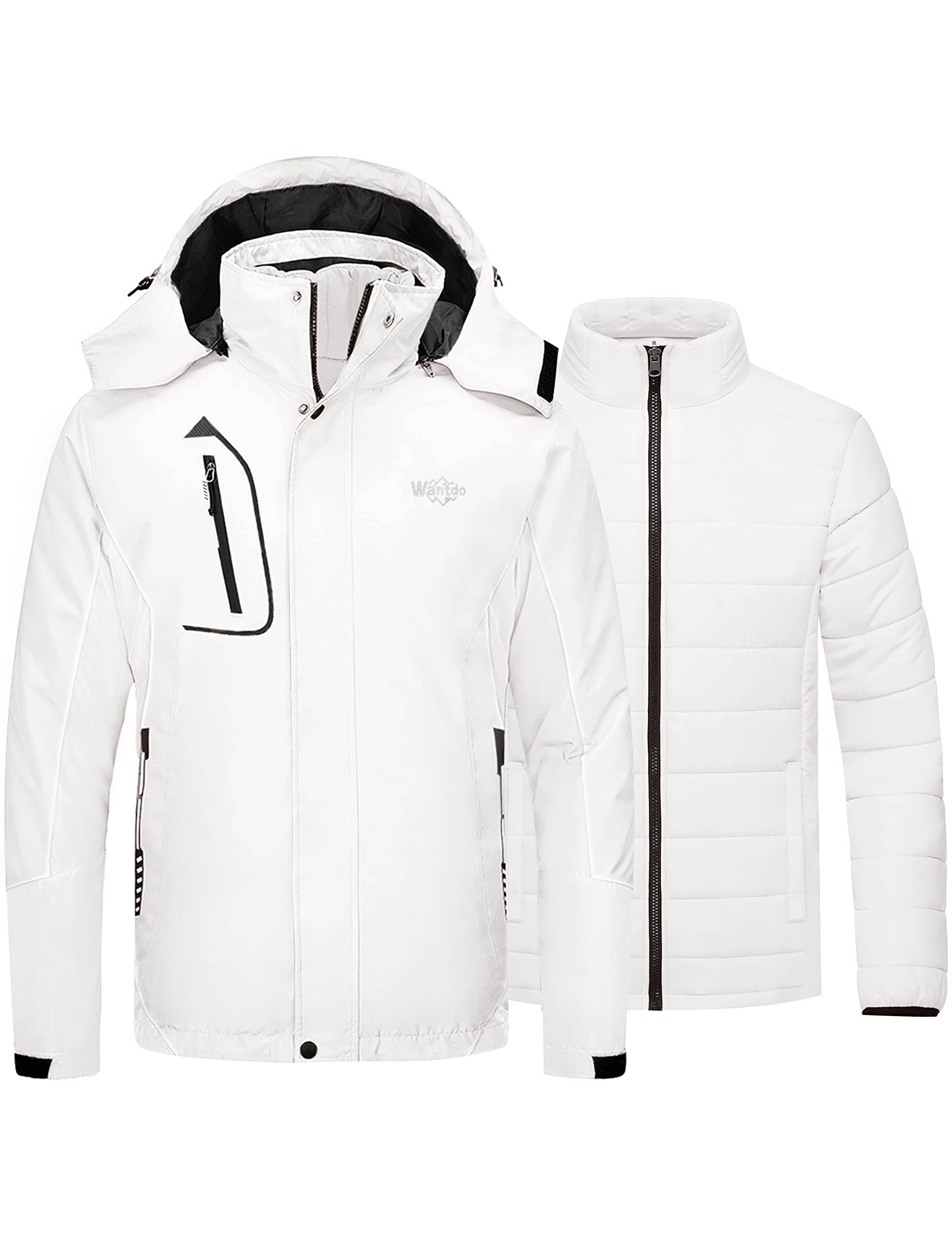 wantdo Men's Ski Jacket 3 in 1 Waterproof Snow Jacket Black Large