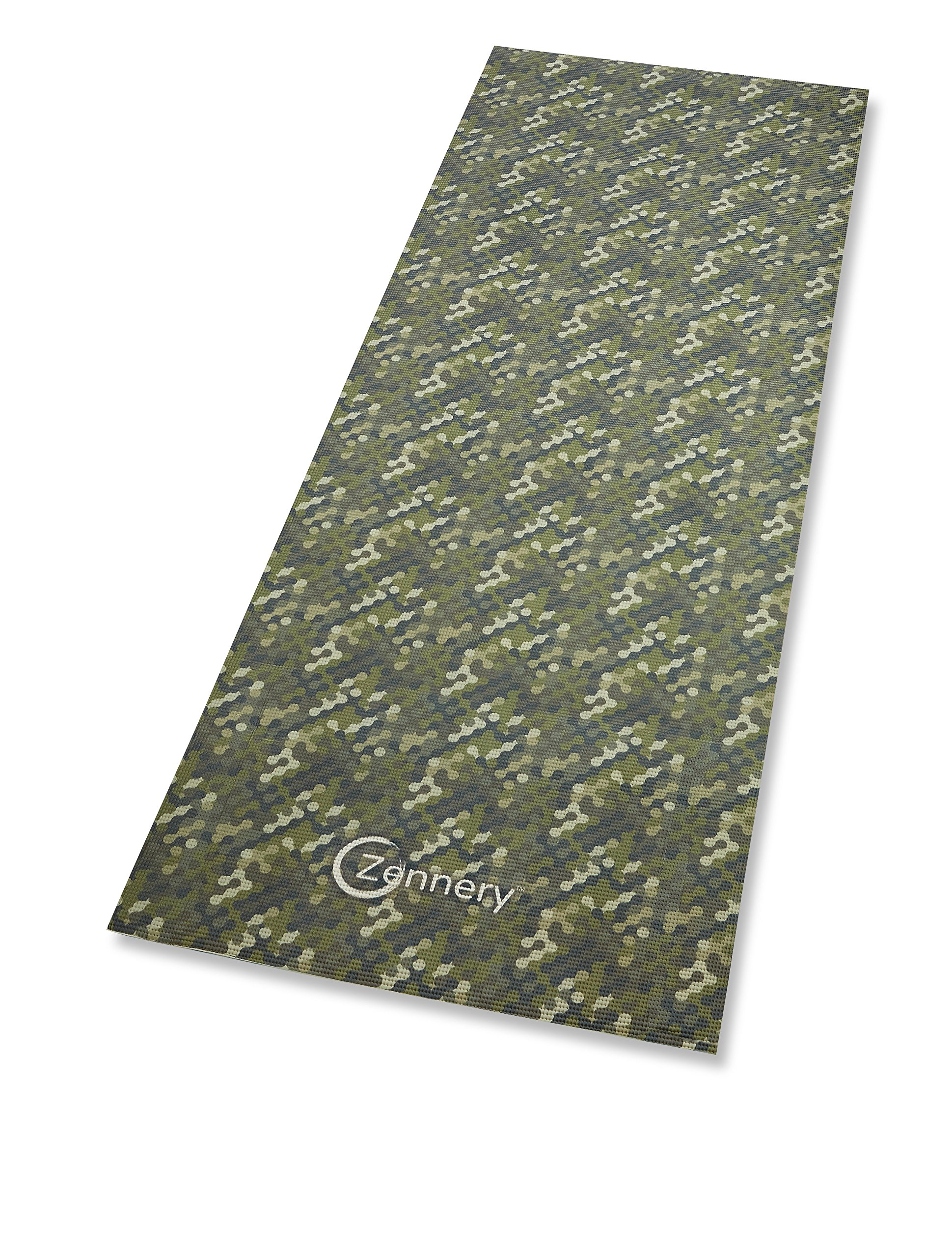 Zennery Best All Purpose, Professional - Non-Slip - Extra Durable - 2 Sided, Textured Exercise Yoga Mat ¼ inch EXTRA THICK, Deluxe (68” X 24”) with Carrying Strap, Phthalate freeCamouflage