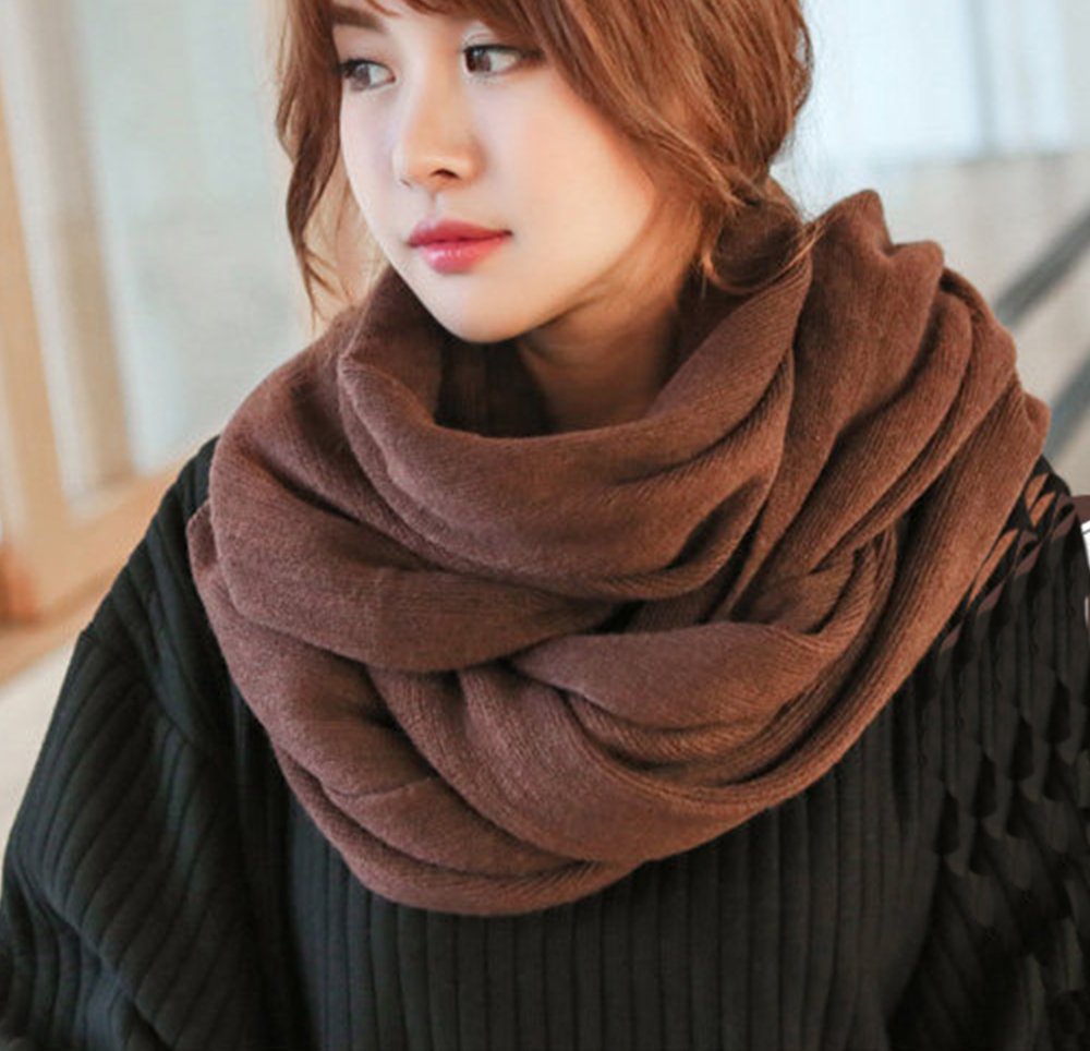 Wander Agio Womens Warm Long Shawl Winter Upset Large Scarf Pure Color Coffee