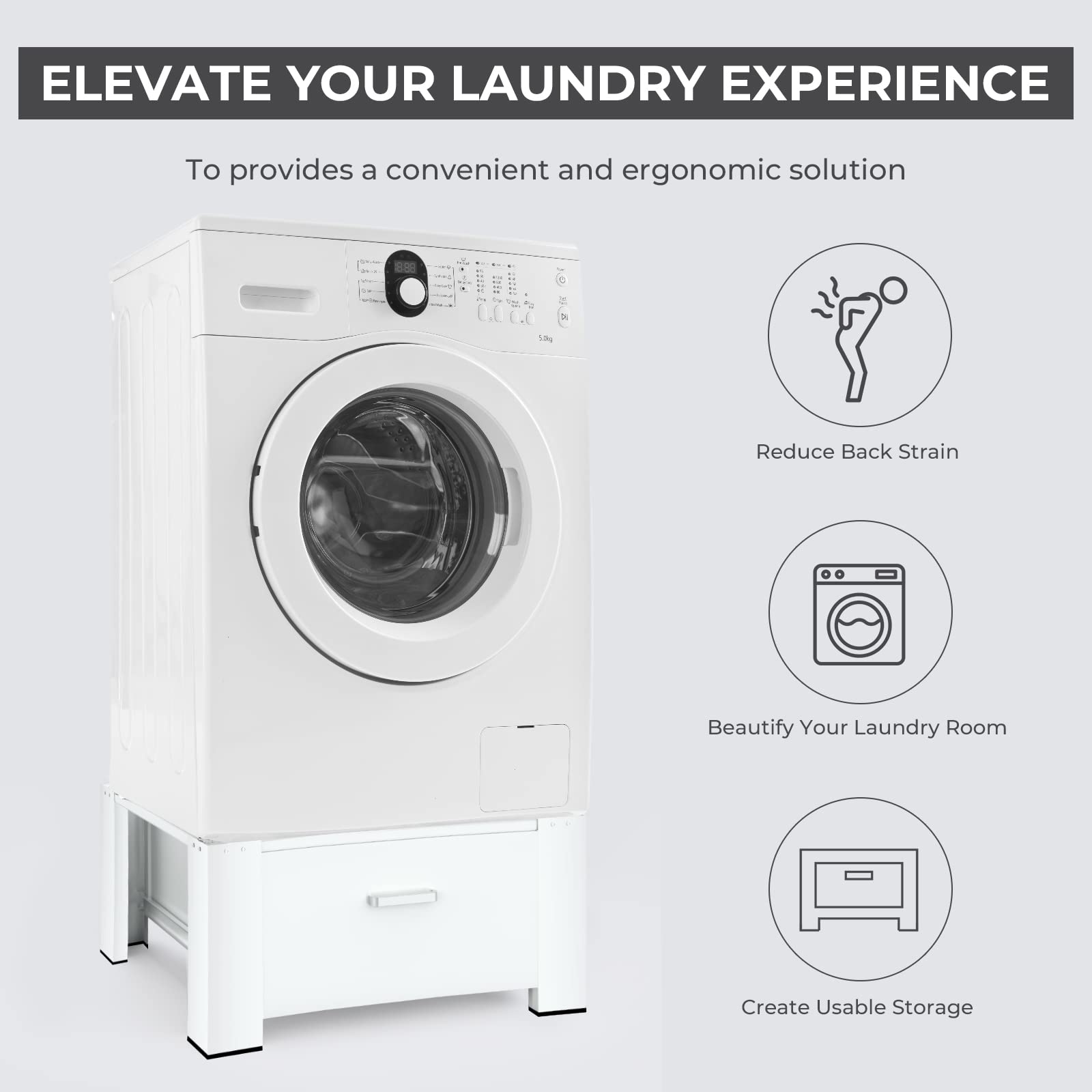 Washer Dryer Pedestals with Drawer - 29" Laundry Pedestal for Washer and Dryer, Steel Washing Machine Stand Raiser, 14.3 Inches Height Elevation