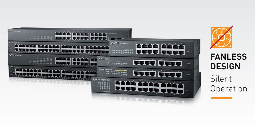 Zyxel 16 Port Gigabit Switch, Easy Smart Managed, Compact Rackmount, Fanless (GS1900-16)