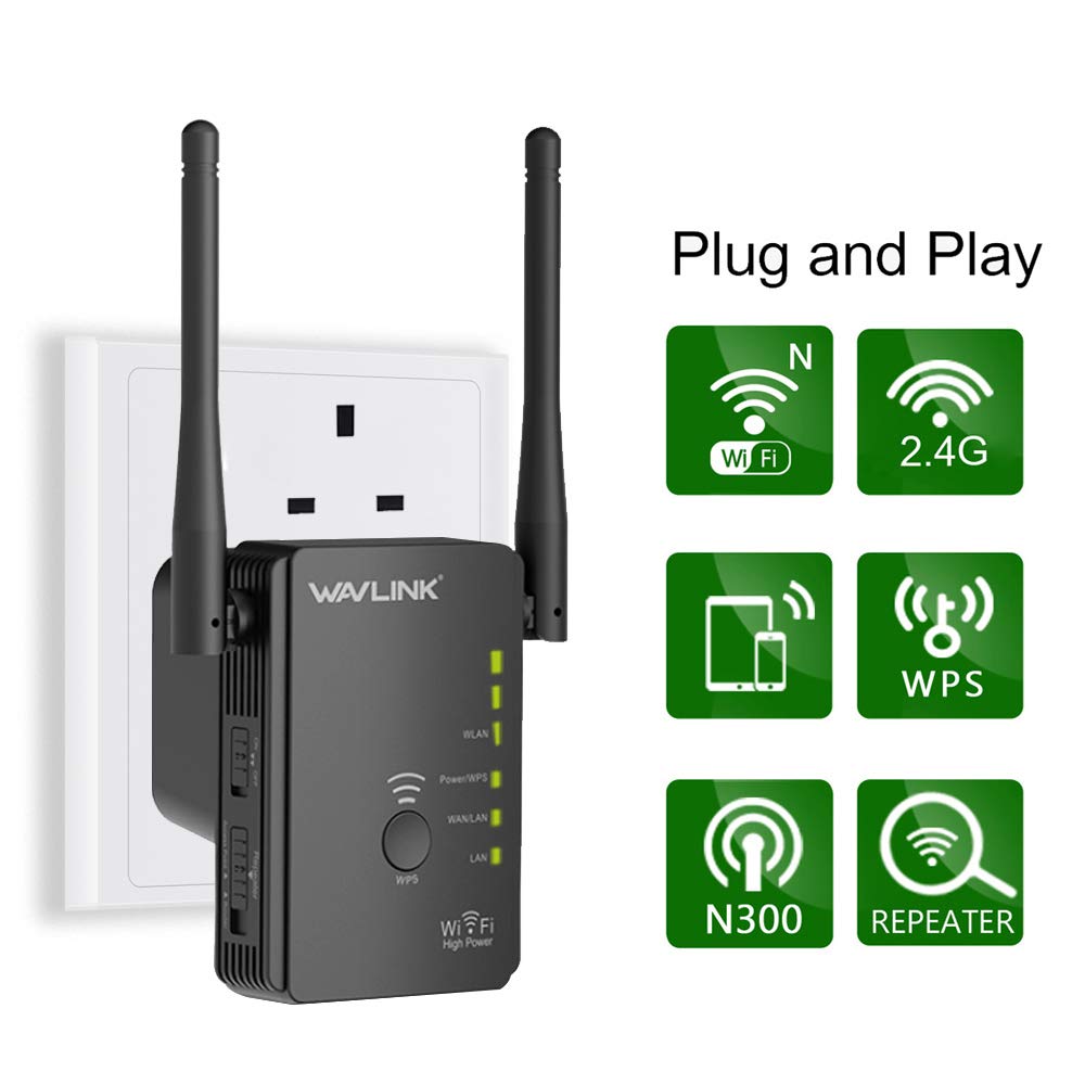 Wavlink N300 Universal Range Extender/Wireless Router with 2 External Antennas -Black