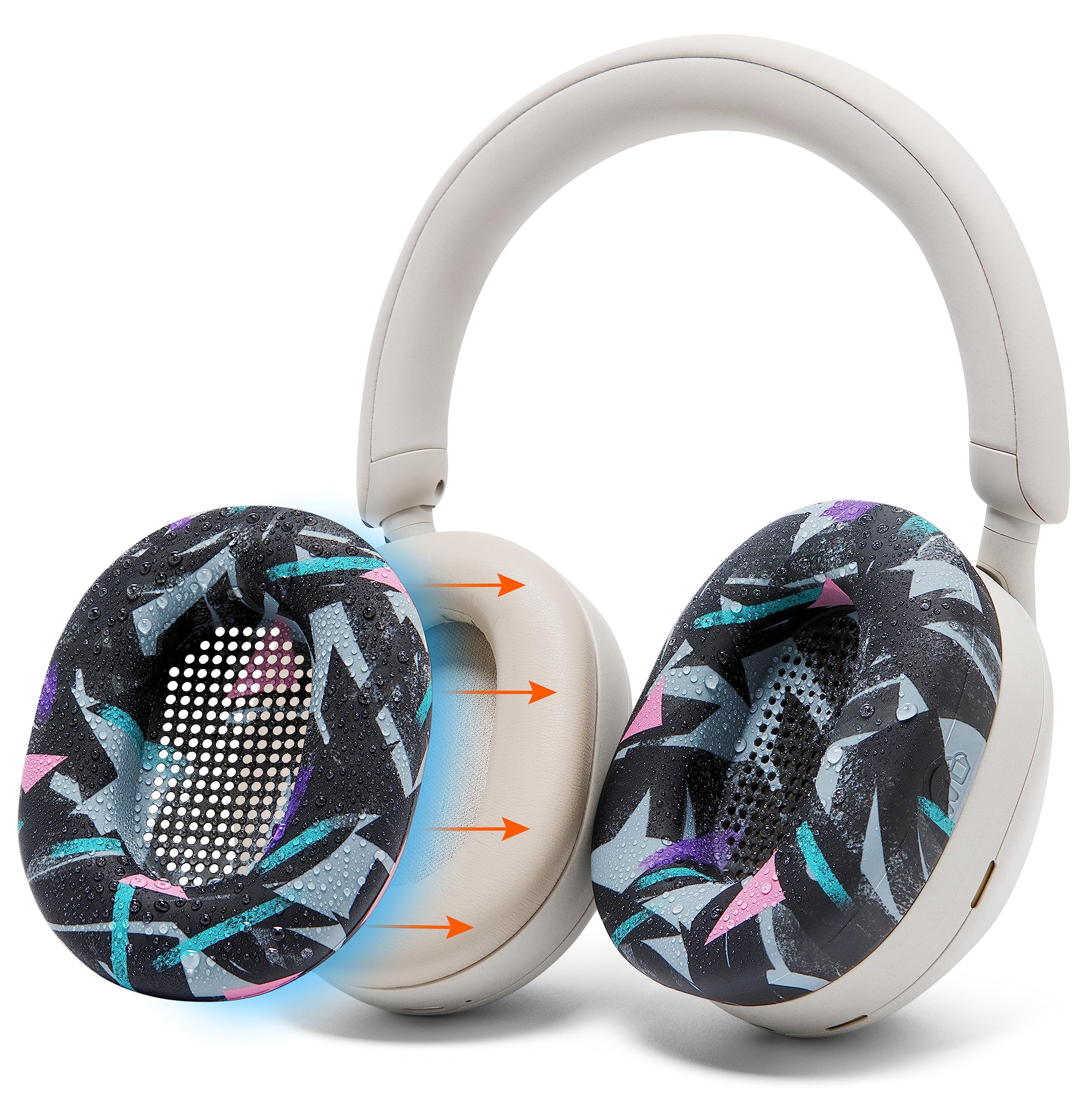 WC SweatZ XM5 - Protective Headphone Ear Covers for Sony WH1000XM5 by WC | Only Compatible with Sony XM5 Over Ear Headphones | Sweatproof & Easily Washable | 90's Black