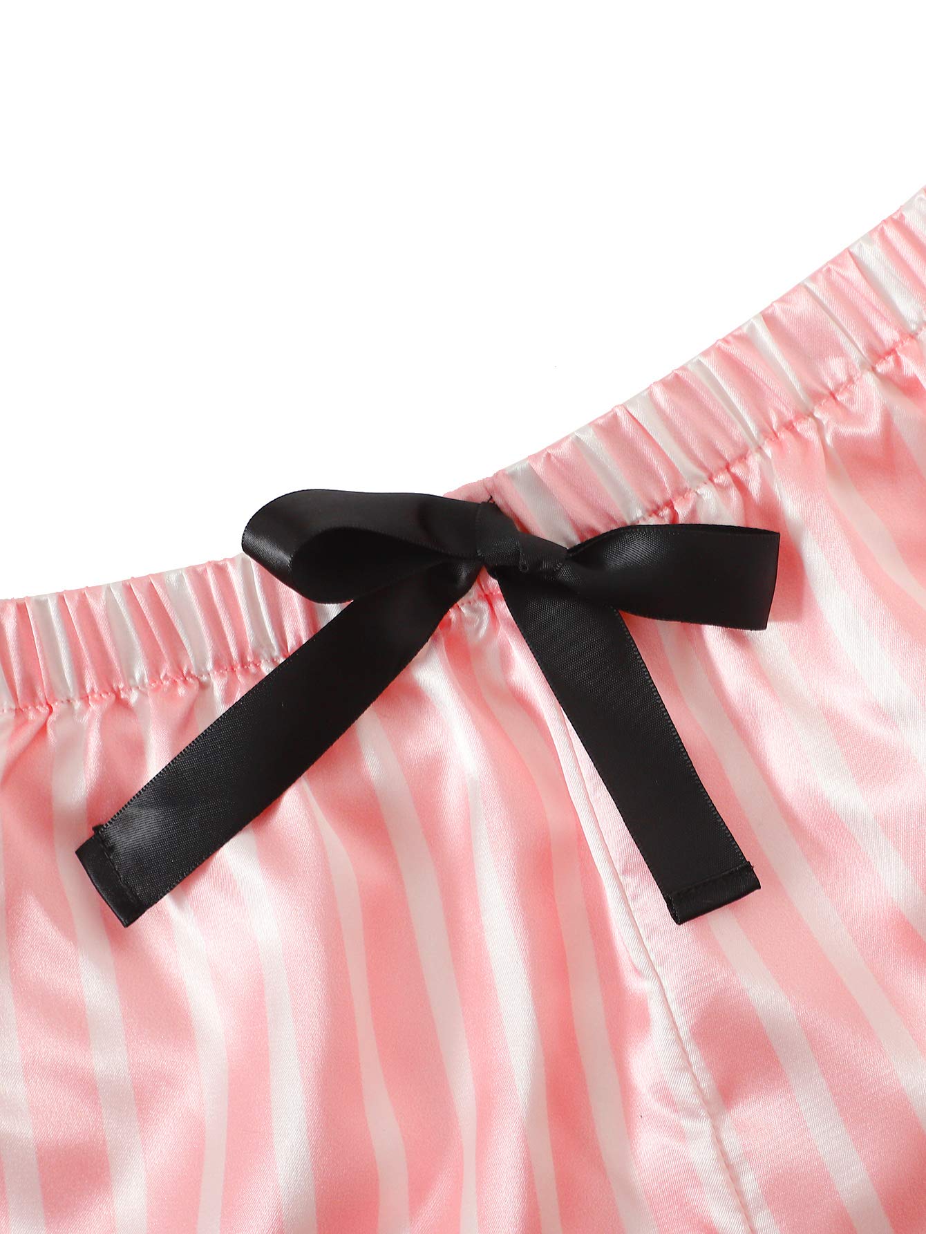 WDIRARA Women's Satin Sleepwear Short Sleeve Button Shirt and Shorts Pajama Set Silky PJ Striped Pink M