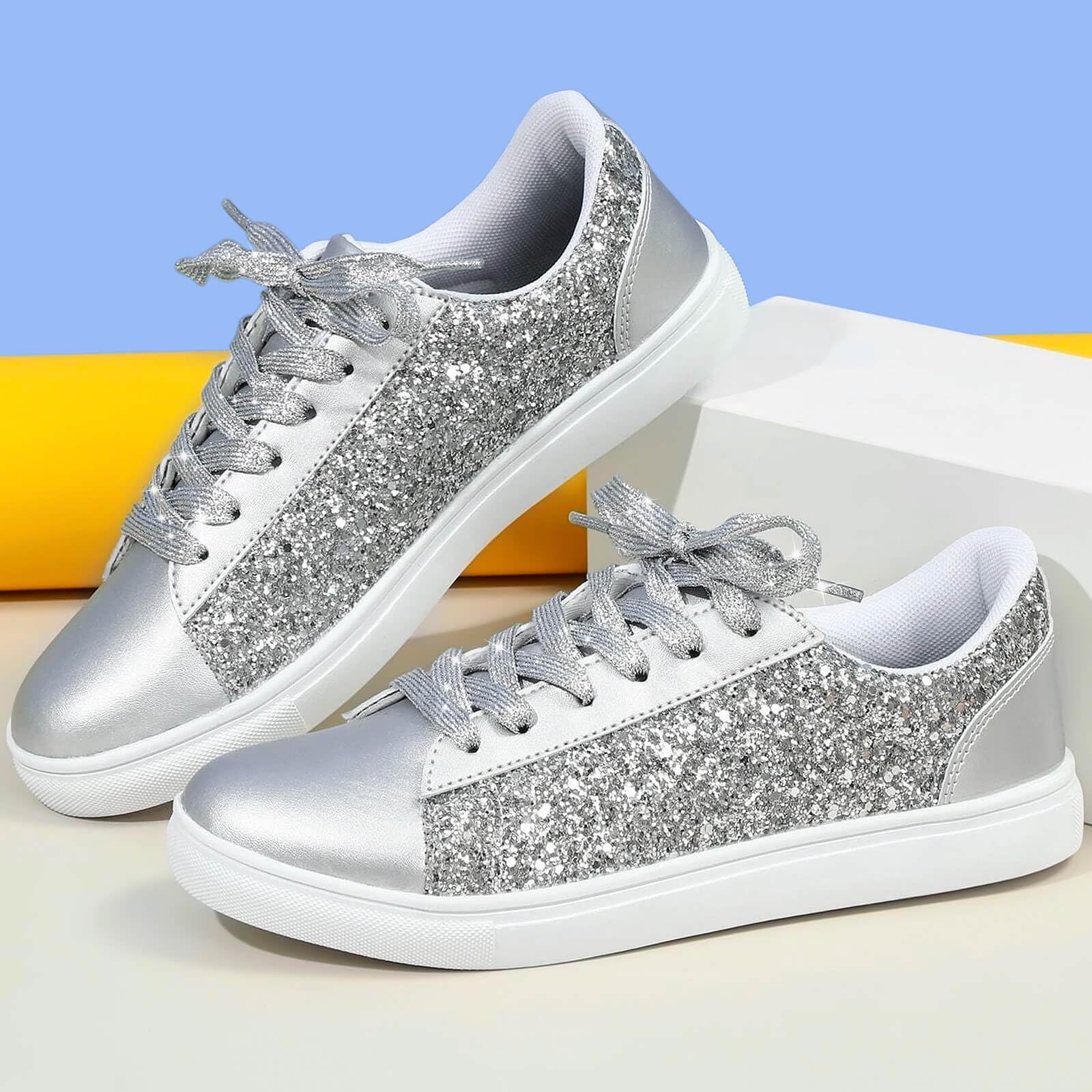 WEGOODZF Flat Glitter Shoe Laces: Metallic Light Gold Sparkle Shoelaces for Sneakers 43 inch -2Pair