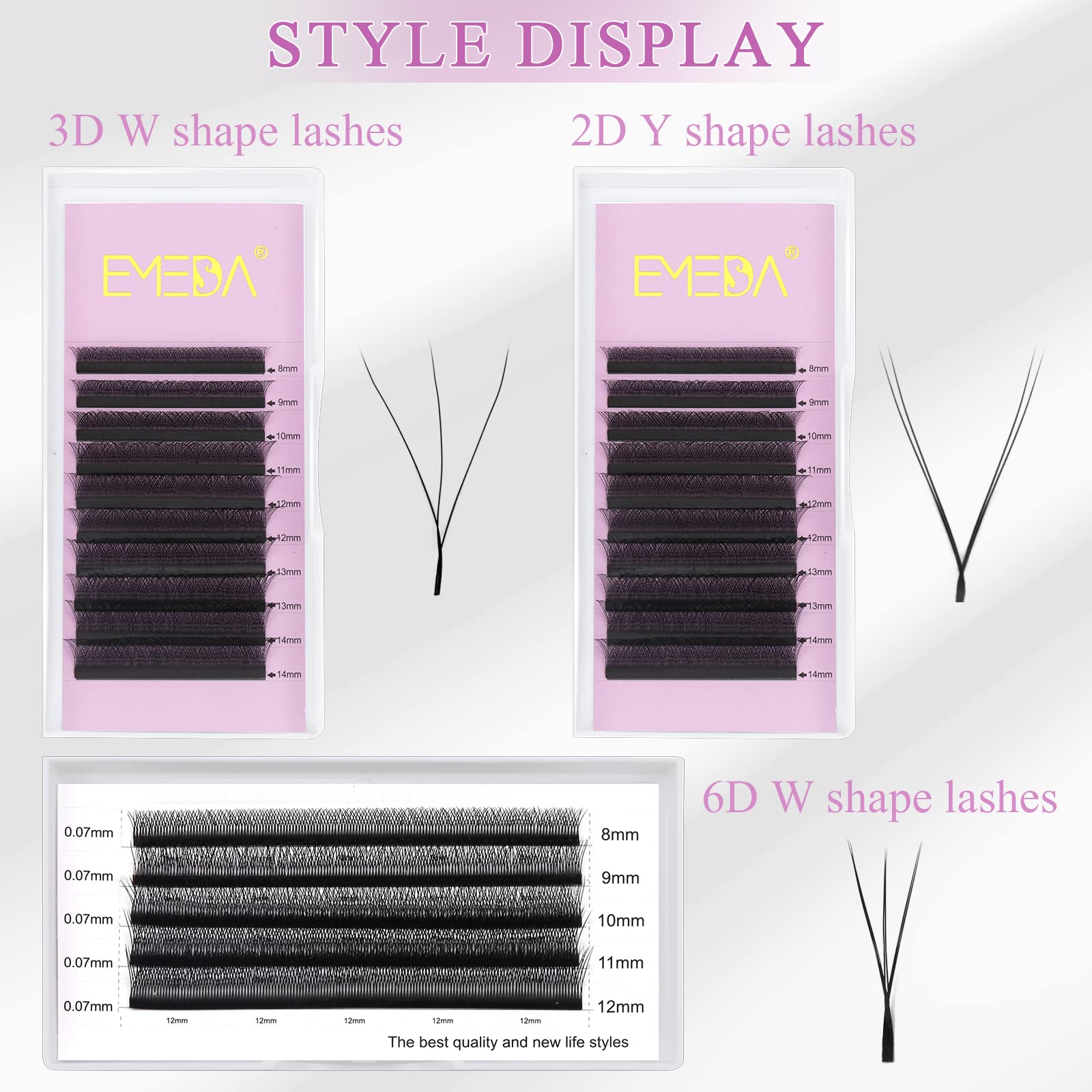 Y Lash Extensions C Curl .07mm 8-12mm Mix Tray Premade Volume 2D Fans Eyelash Extension .07 Mix YY Type Wispies Soft Eye Lashes Supplies by EMEDA (0.07 C MIX 8-12 )