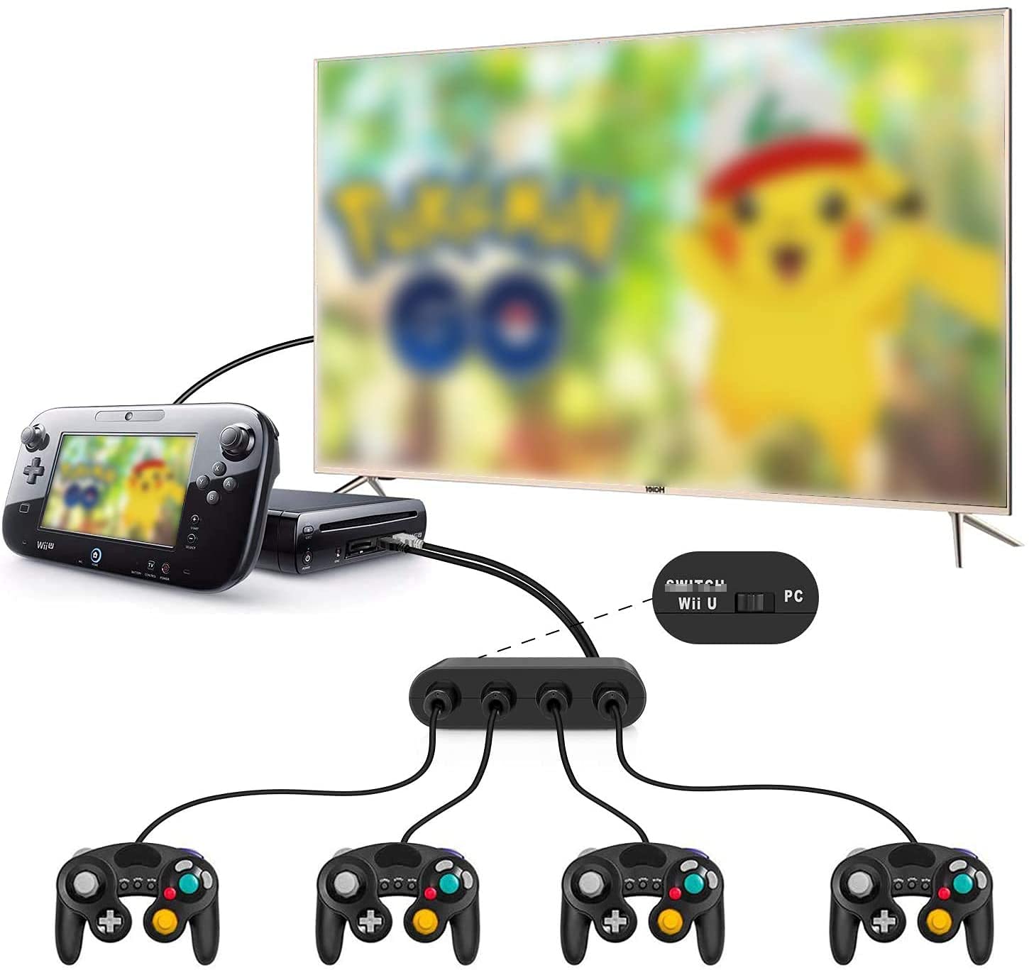 Y Team Controller Adapter for Gamecube, Compatible with Nintendo Switch, Super Smash Bros Switch Gamecube Adapter for WII U/PC with 4 Port