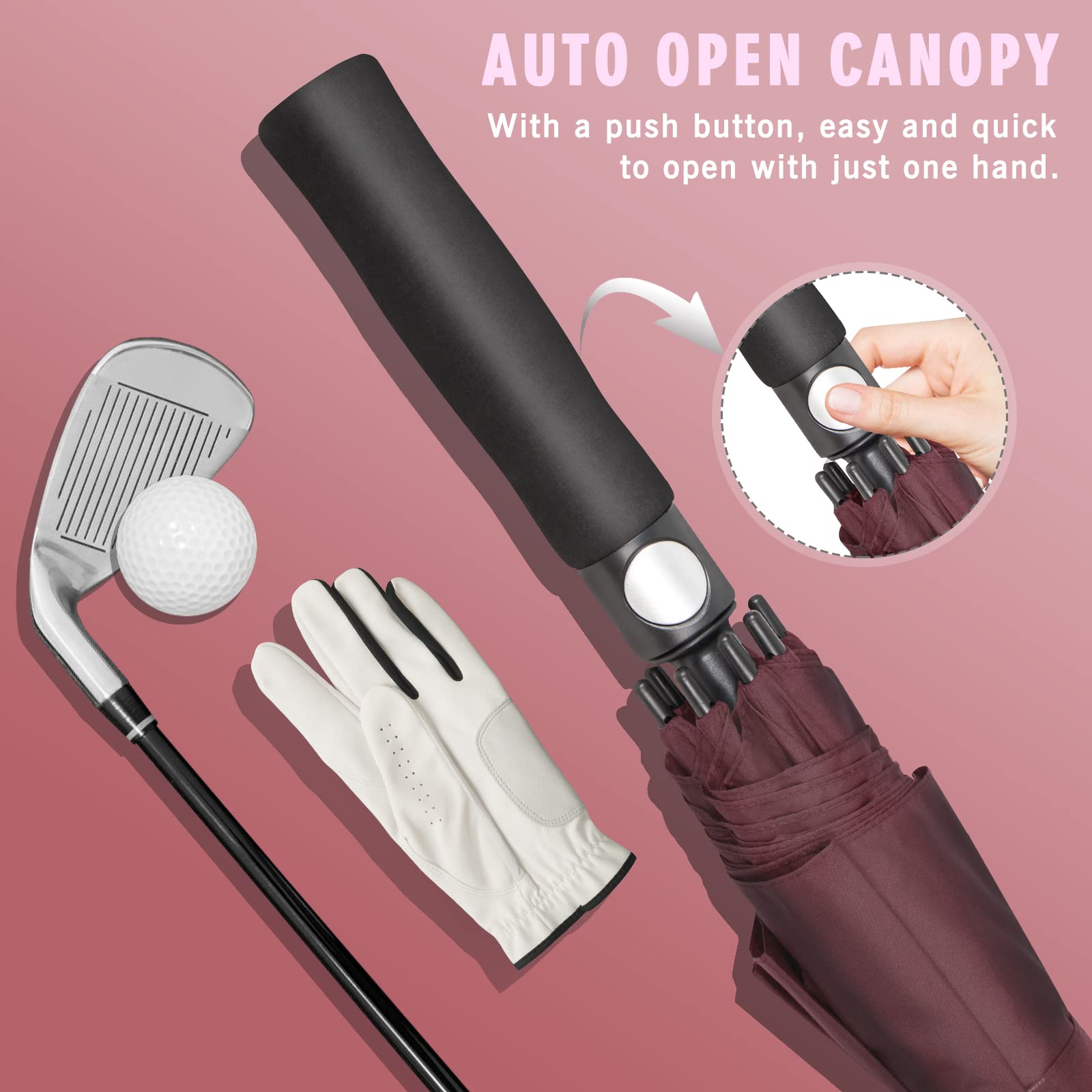 ZOMAKE Large Golf Umbrella 62 Inch - Double Canopy Vented Golf Umbrellas for Rain Windproof Automatic Open Golf Push Cart Umbrella Oversize Stick Umbrellas for Men Women(Red)