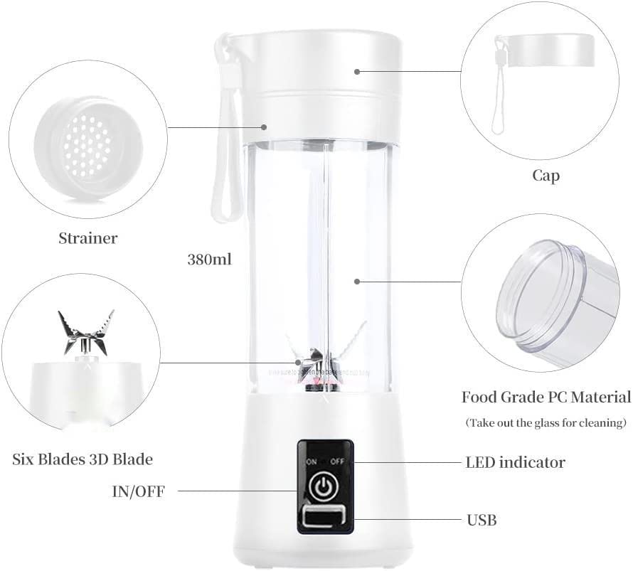 WENPIC GLHDDL-Portable Blender USB Rechargeable - Portable for Shakes & Smoothies 6 Blades, Fruit Vegetable Juicer Travel Sports Kitchen Mini Blend Jet 2 (Upgraded Version, White)