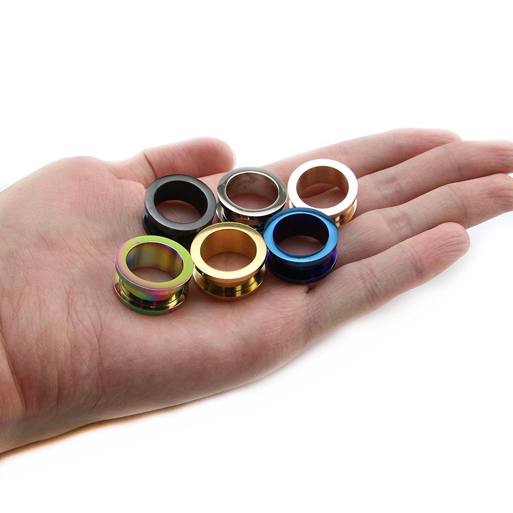 ZS 6 Pairs Stainless Steel Screw Fit Tunnels Plugs Flesh Expander Stretcher Ear Gauges Piercing (Gauge=7/16"(11mm))