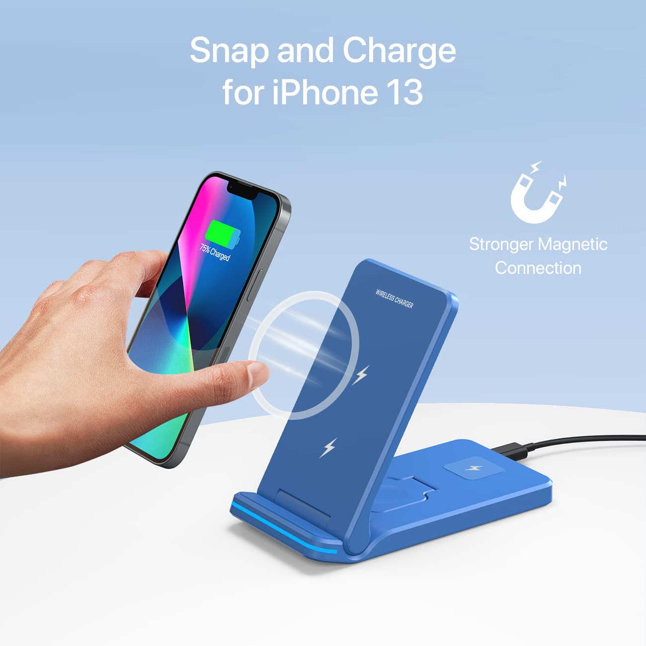 Wireless Charging Station, 3 in 1 Wireless Charger Stand, Fast Wireless Charging Dock for iPhone 14/13/12/11/Pro/X/Max/XS/XR/8/Plus, Apple Watch7/6/5/4/3/2/SE, Airpods 3/2/Pro(Blue)
