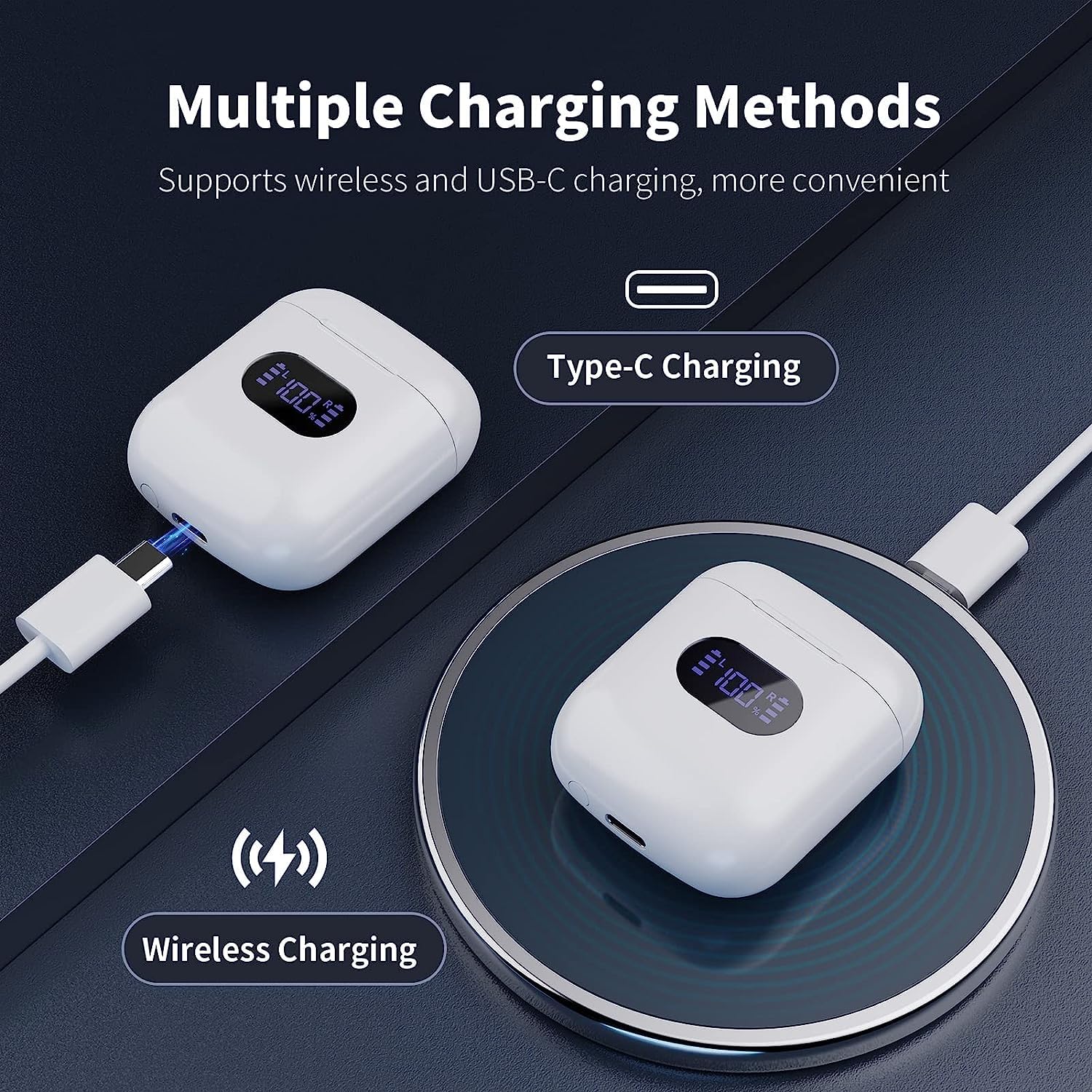 Wireless Earbuds, Bluetooth 5.3 Earbuds 36H Playtime with LED Power Display Charging Case Premium Sound Wireless Headphones Built-in Mic Crystal-Clear Calls Earphones for Sport and Working