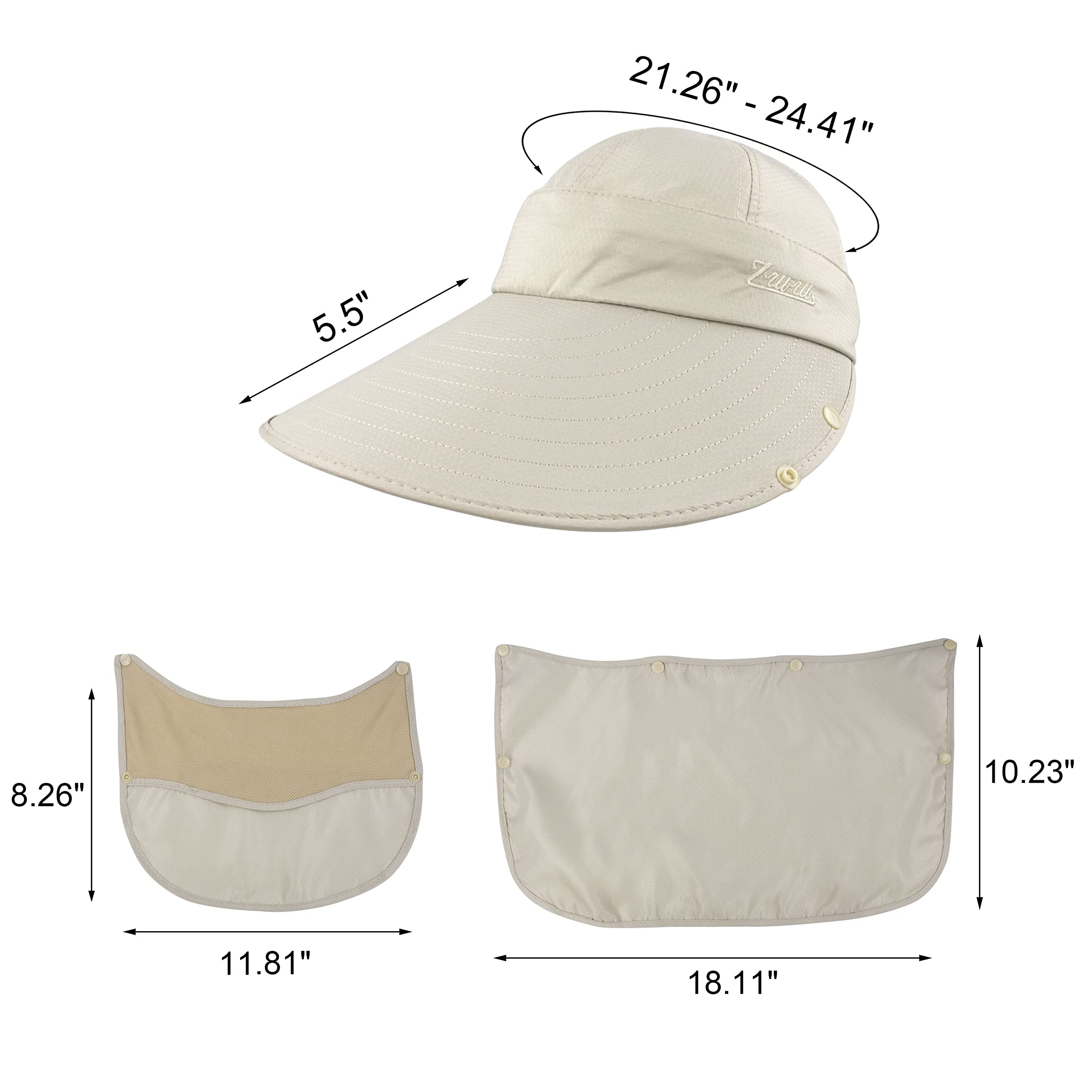 Women Summer Sun Protection Hat Wide Brim UV Hats Removable Neck Face Flap Cap with Ponytail Hole for Fishing Climbing Gardening Beige