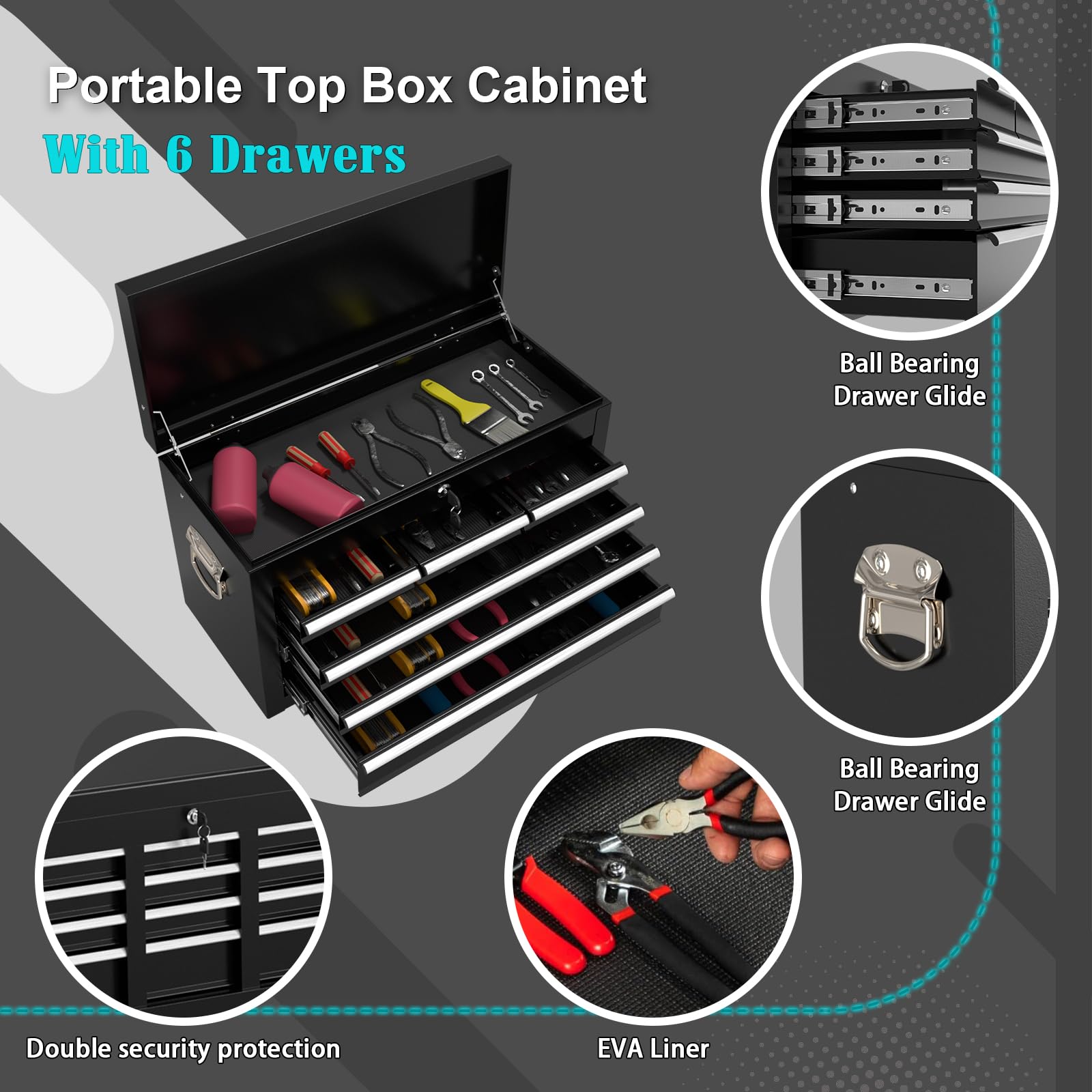 Yenntrss 8-Drawer Rolling Tool Chest & Removable with Wheels,Large Tool Storage Cabinet with Drawers for Garage,Toolbox Organizer with Lock for Mechanics,Warehouse,Worlshop (Black)