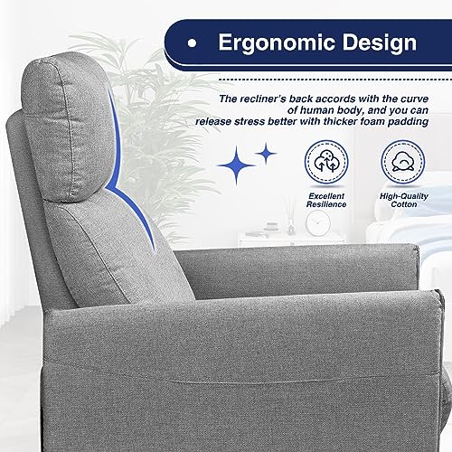 YESHOMY Massage Chair for Living Room, Fabric Home Theater Single Sofa with Adjustable Reclining, Lazyboy Padded Seat Backrest for Adults, Large, Light Gray