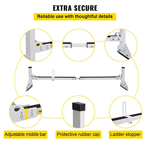 VEVOR Van Roof Ladder Rack, 3 Bars, 661 LBS Capacity, 46.9"-59.1" Adjustable Middle Bar Steel Roof Racks, Rain-Gutter Mount Racks Fit Most Van Rails, Universal Design, White