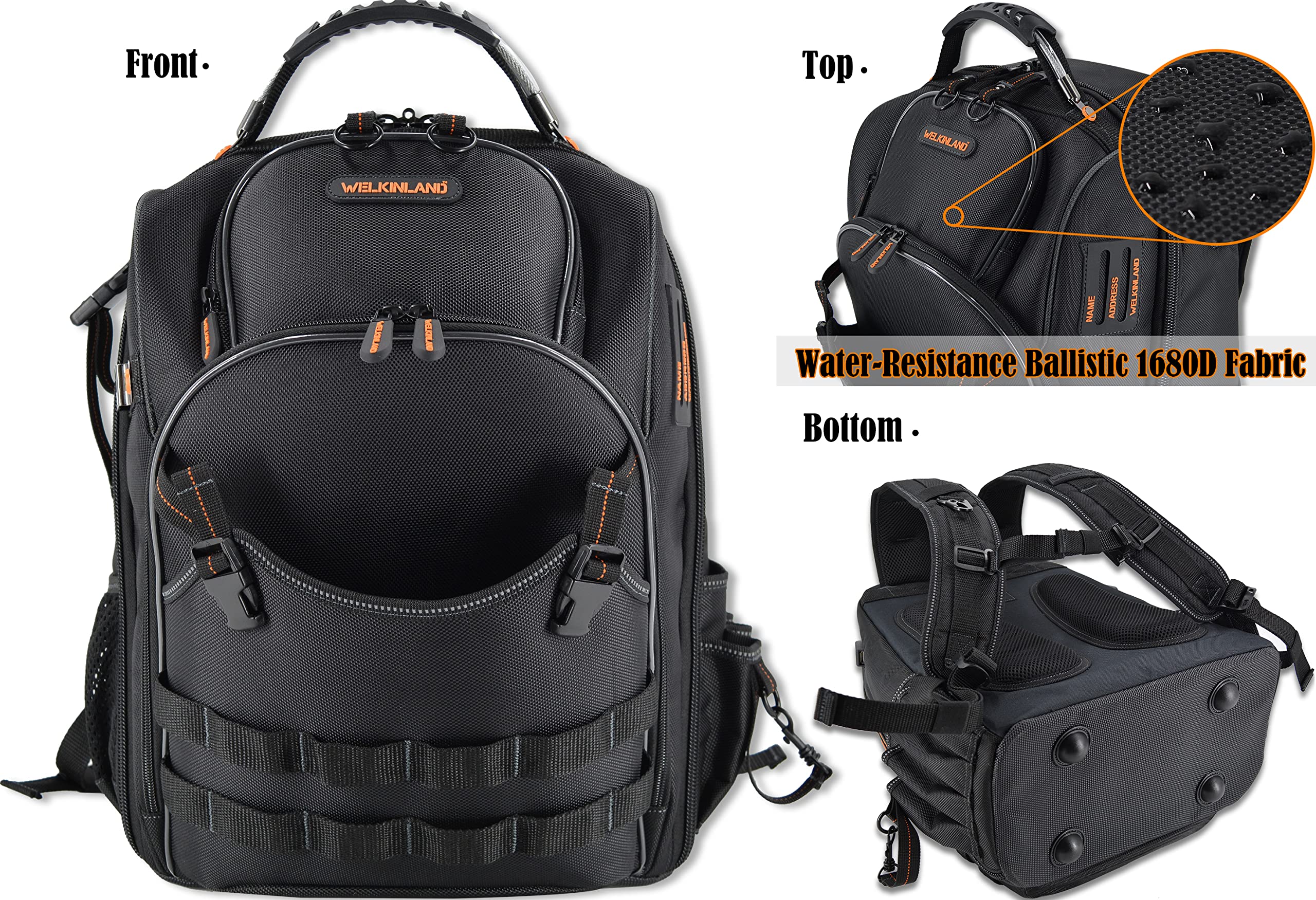 WELKINLAND 66-Pockets Backpack Tool Bag, Heavy-Duty Tool Backpack, Electrician backpack, Jobsite backpack, Tool back pack for men, Tool backpack for electricians, Tool backpack for construction