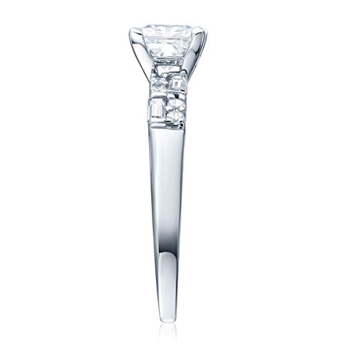 Wellingsale Ladies Solid 14k White Gold Polished CZ Cubic Zirconia Princess Cut Engagement Ring and Wedding Band Bridal Set - Size 8
