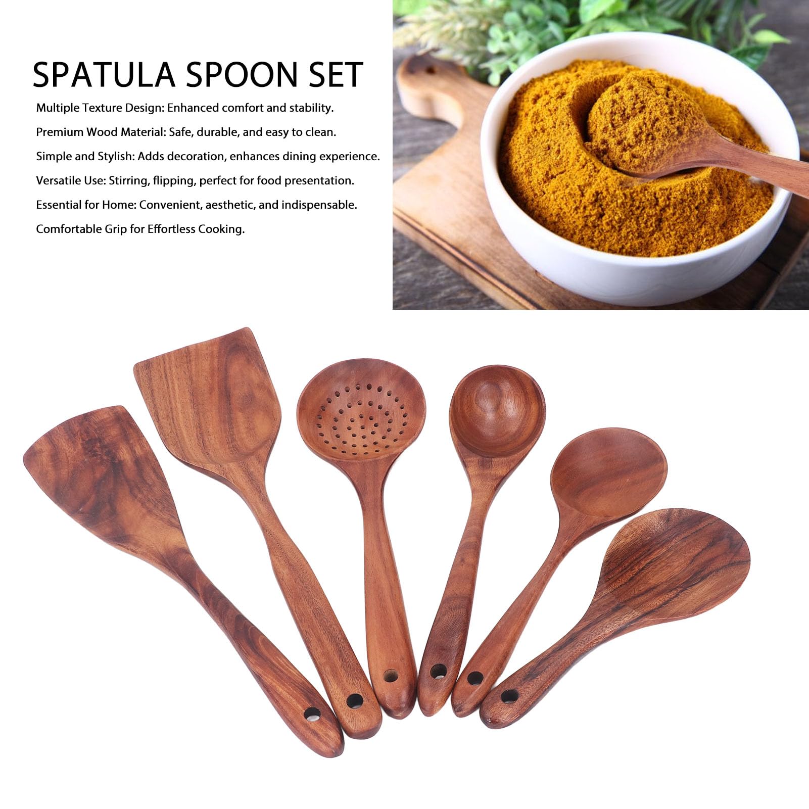 Wooden Cooking Utensils Set Comfortable Grip, Stable, Premium Wood Material, Simple & Stylish Design, Versatile Kitchen Utensils with Holder for Nonstick Cookware