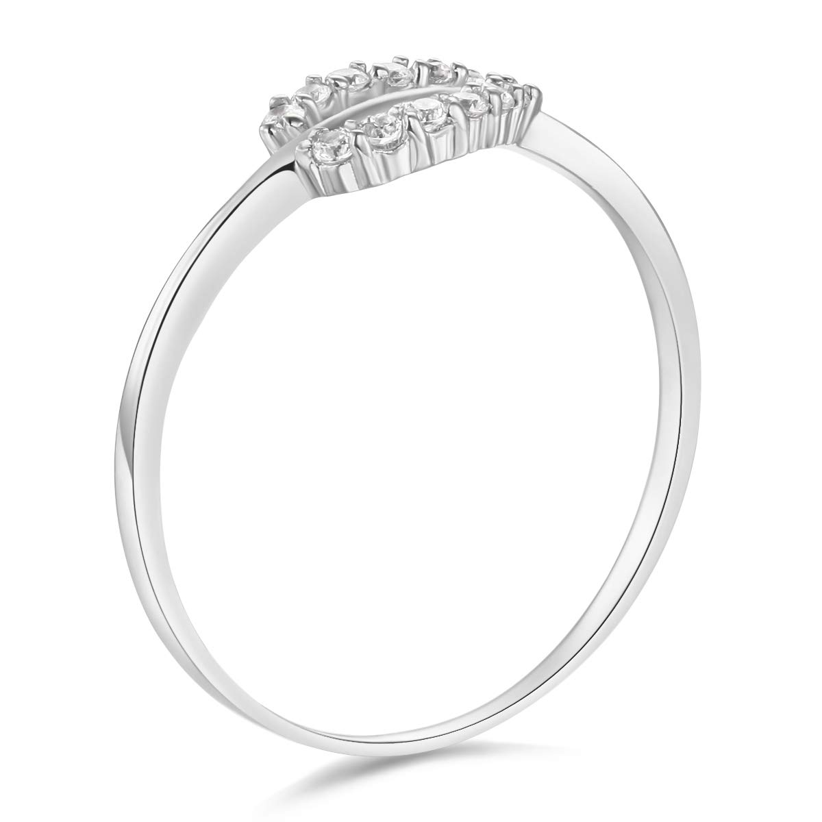 Wellingsale Ladies Solid 14k White Gold Polished CZ Cubic Zirconia Leaf Right Hand Fashion Ring - Size 4