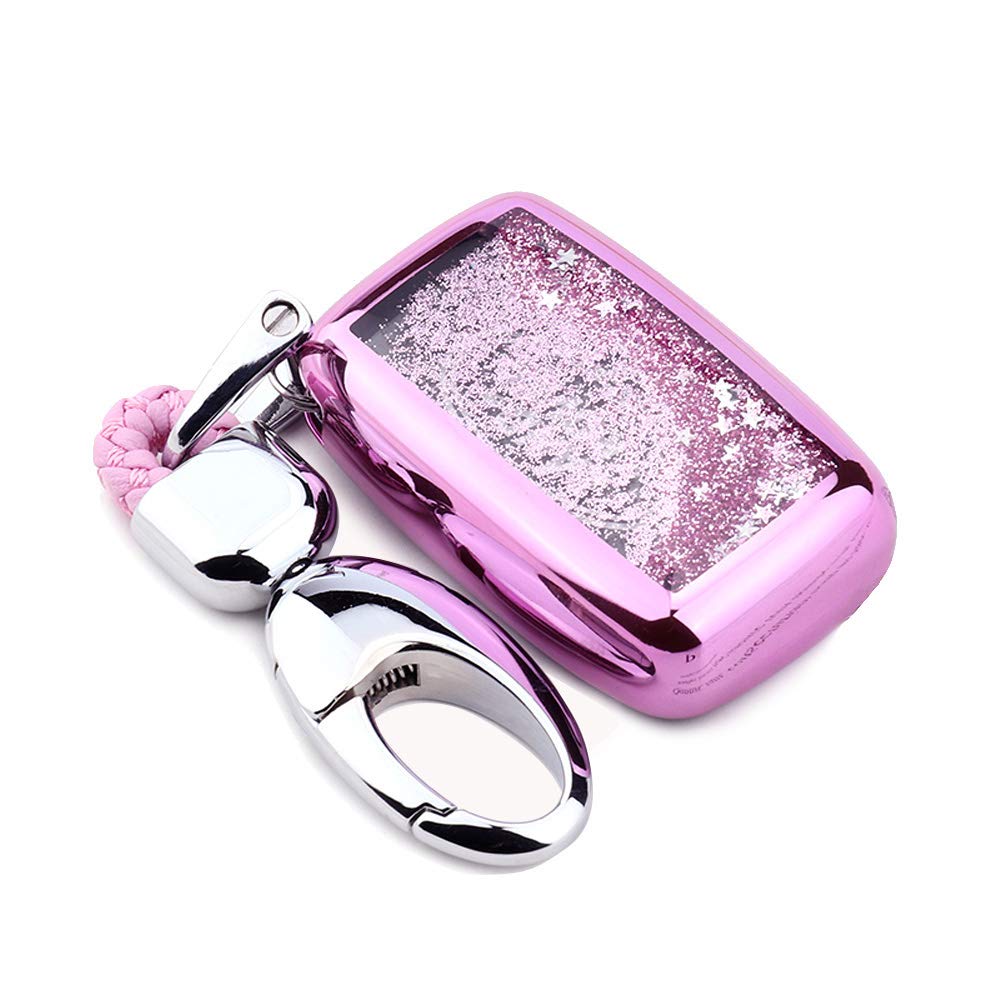 YIJINSHENG TPU Car Key Soft Plating Protection Shell Case Cover for Land Rover Jaguar Evoque,Velar,Sport,Discovery 5-Button Smart Key Remote Fob Shell Key Chains (Pink)