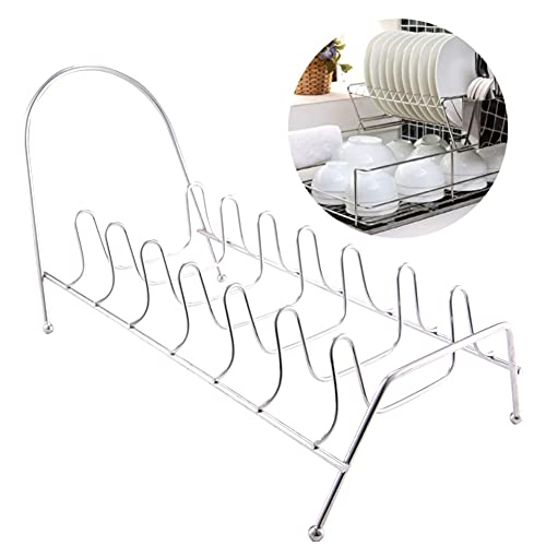 WUDILU Pan Stainless Steel Pot Lid Plates Kitchen 7 Slots Sink Countertop Holder Dish Rack Bowl Storage Shelf Drying Stand Draining