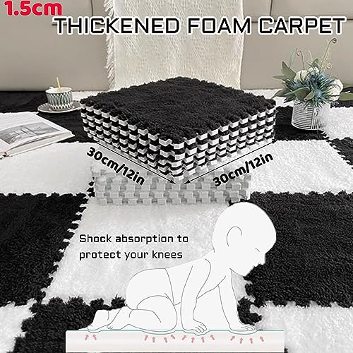 WRatx 36-Piece Interlocking Foam Puzzle Carpet,12x12in Thickened Anti-slipSquare Plush Foam Play Floor Tiles Mat with Edgings Soft Easy to Clean Area Protective Rug(Color:Light Brown)