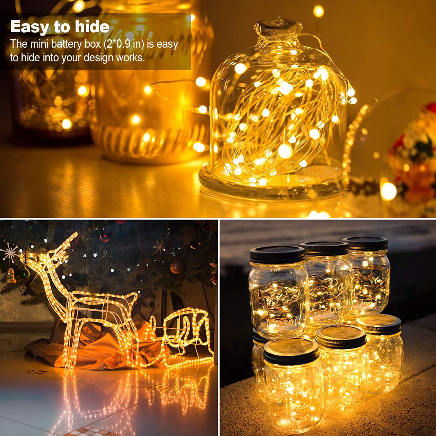 YOEEN 12 Pack Fairy Lights Battery Operated 5ft 20 LED Mini String Lights Waterproof Copper Wire Firefly Starry Lights Twinkle Lights for Wedding Party Mason Jars Christmas, Warm White