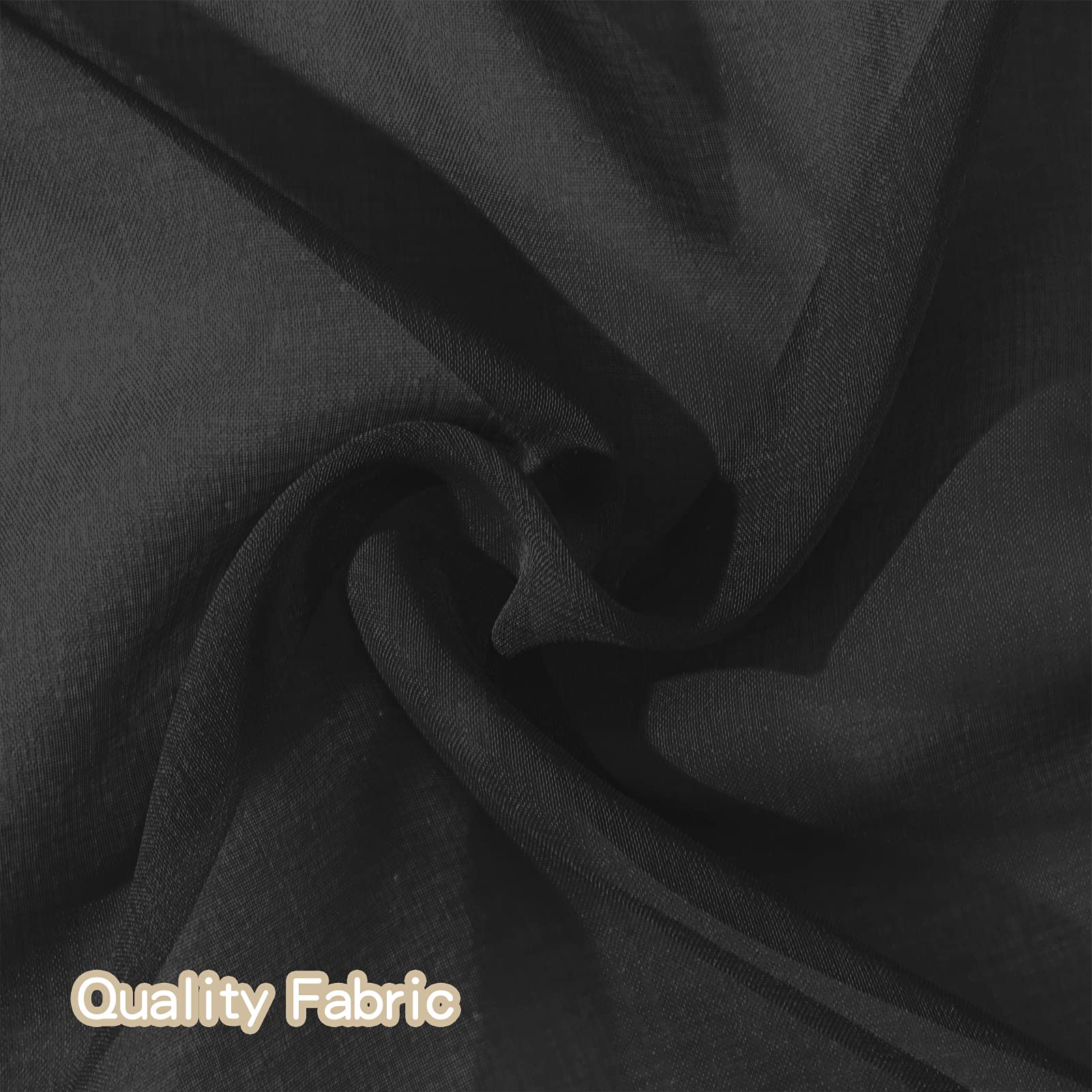 YOKISTG Sheer Kitchen Curtains 36 Inch Length Solid Rod Pocket Tier Curtains for Cafe Bathroom Basement Small Window, Black, 2 Panels