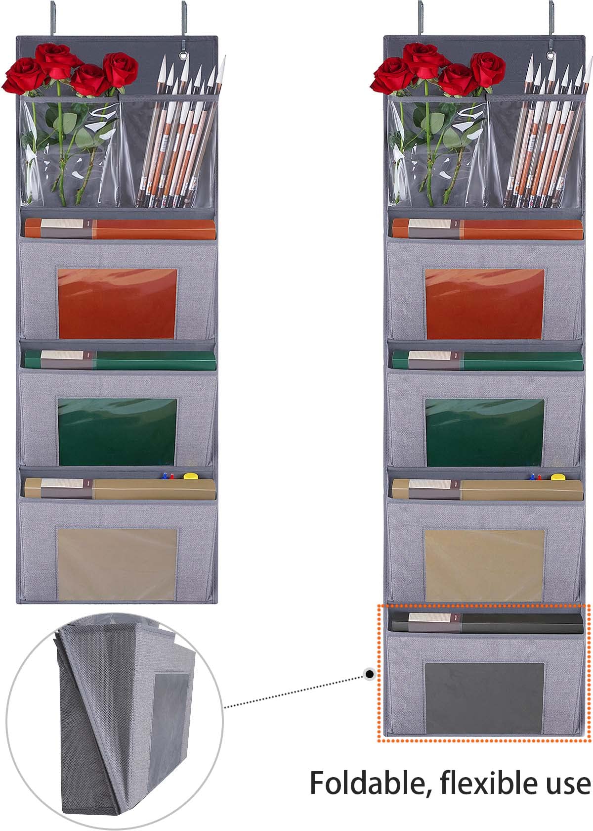 YOLOXO Heavy Duty Over The Door File Organizer, Wall Mounted Hanging Wall File Organizer for File Folders, School Mailbox, Home/Office Papers (Grey)