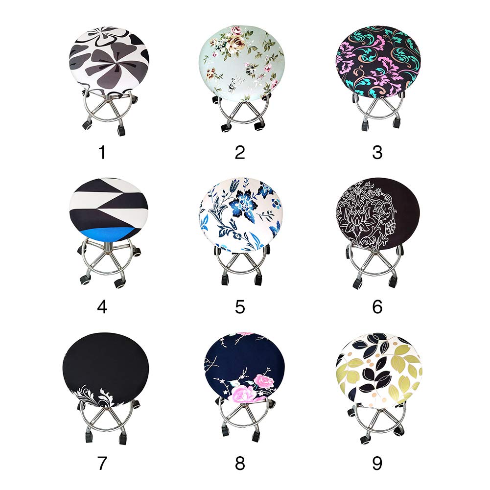 Yooha Round Stool Covers, Four Seasons Soft Elastic Floral Printed Round Chair Seat Slipcover Protector for Home Office Bar (2)
