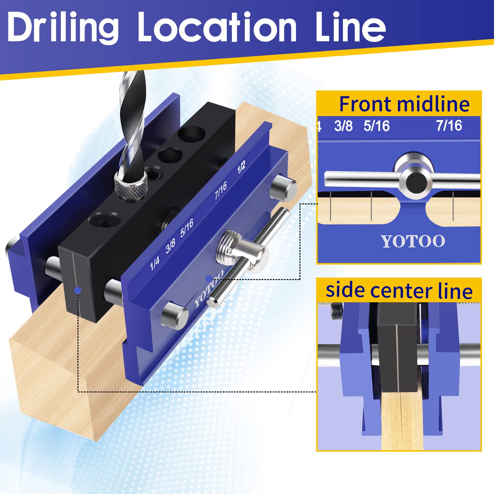 YOTOO Self Centering Doweling Jig Kit, Drill Jig with 6 Drill Guide Bushings, Adjustable Width Drill Jig Drill Guide for Straight Holes, Power Tool Accessory Jigs (Blue)