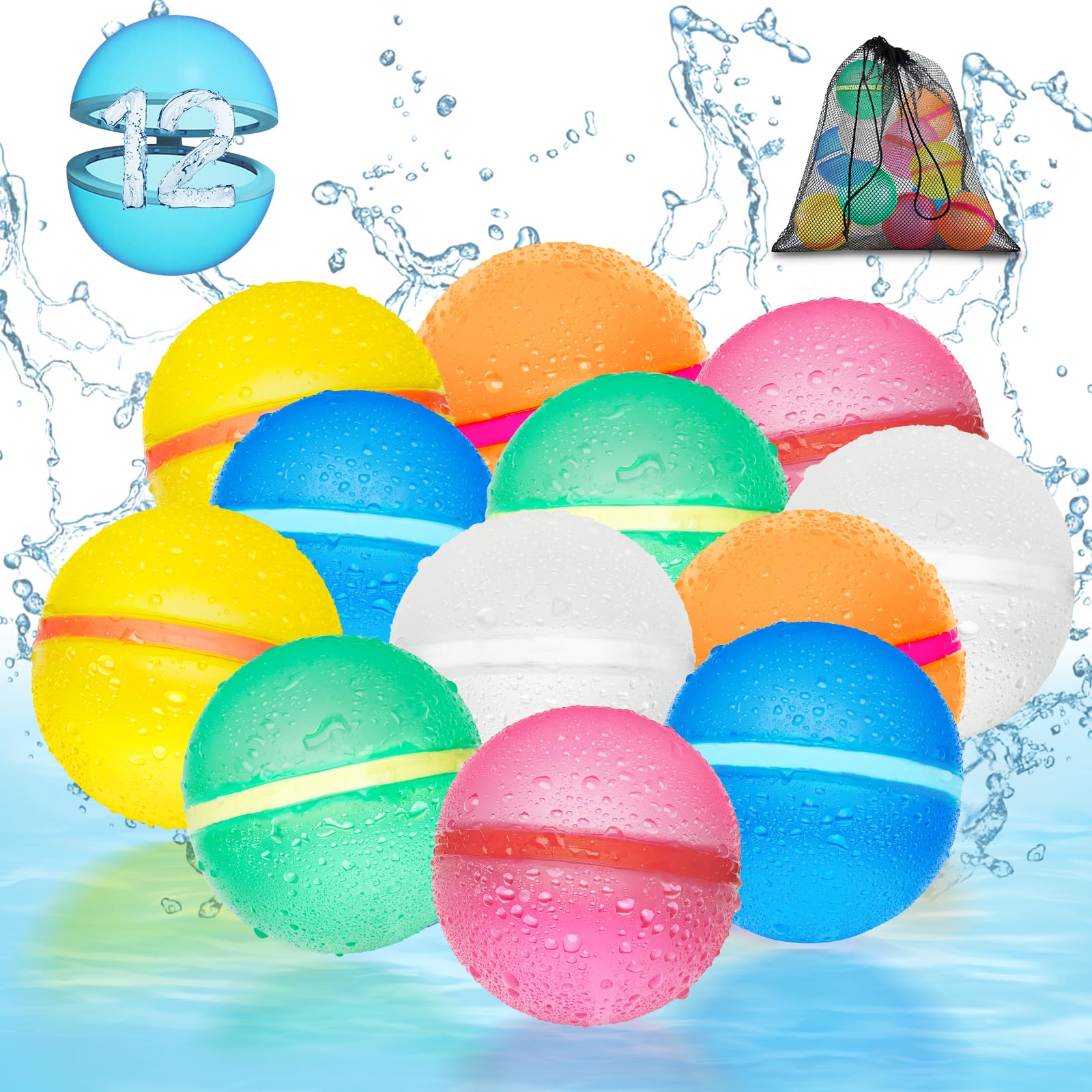 Yexyep Reusable Water Balloons For Kids - Quick Fill, 24 Pcs, Auto Sealing, Refillable, Silicone Made, Best Summer Water Toys, 2024 Upgraded, Octopus Shape