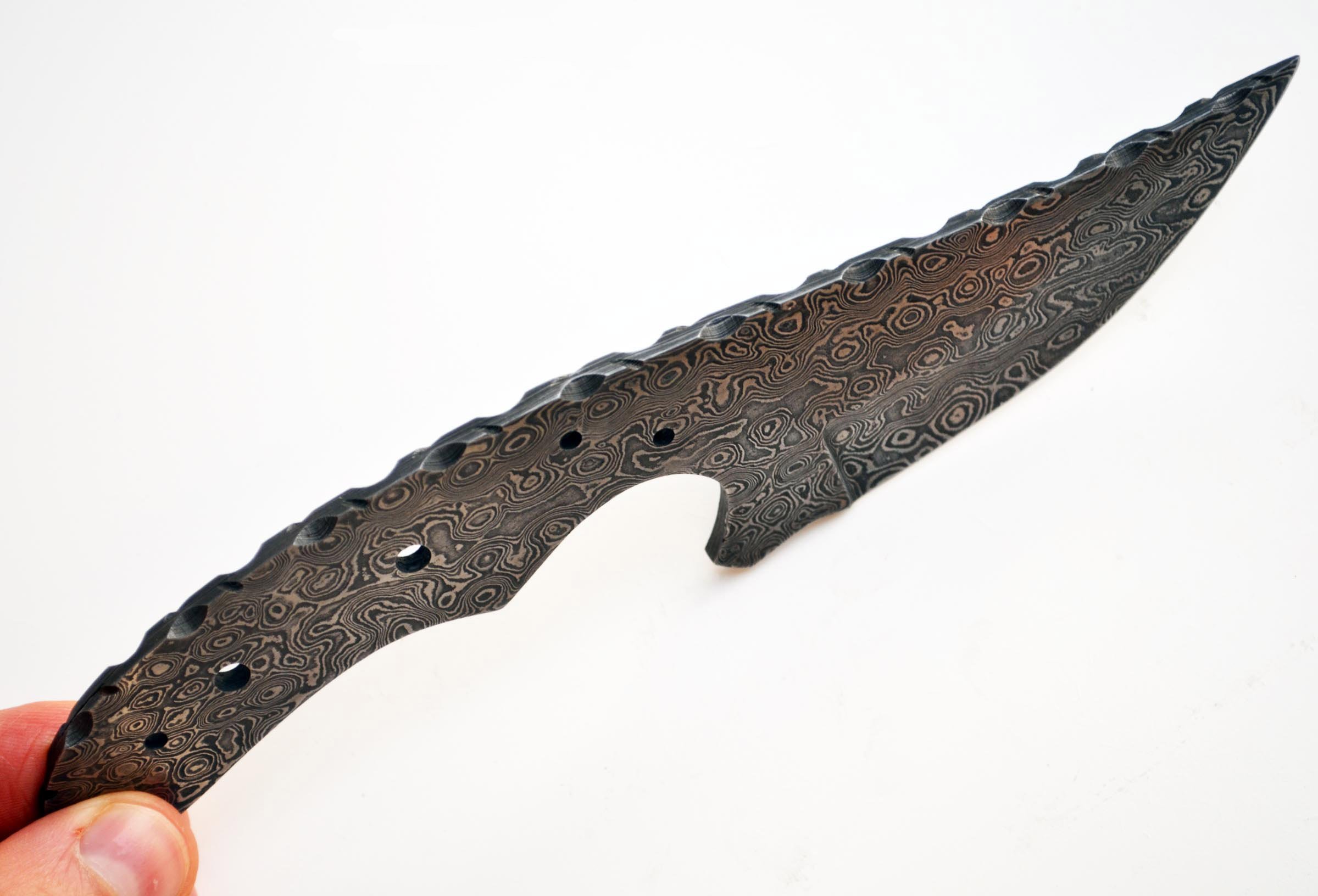 Whole Earth Supply Damascus Blank Upswept Curved Skinning Skinner Blade Hunting Hunter 1095HC