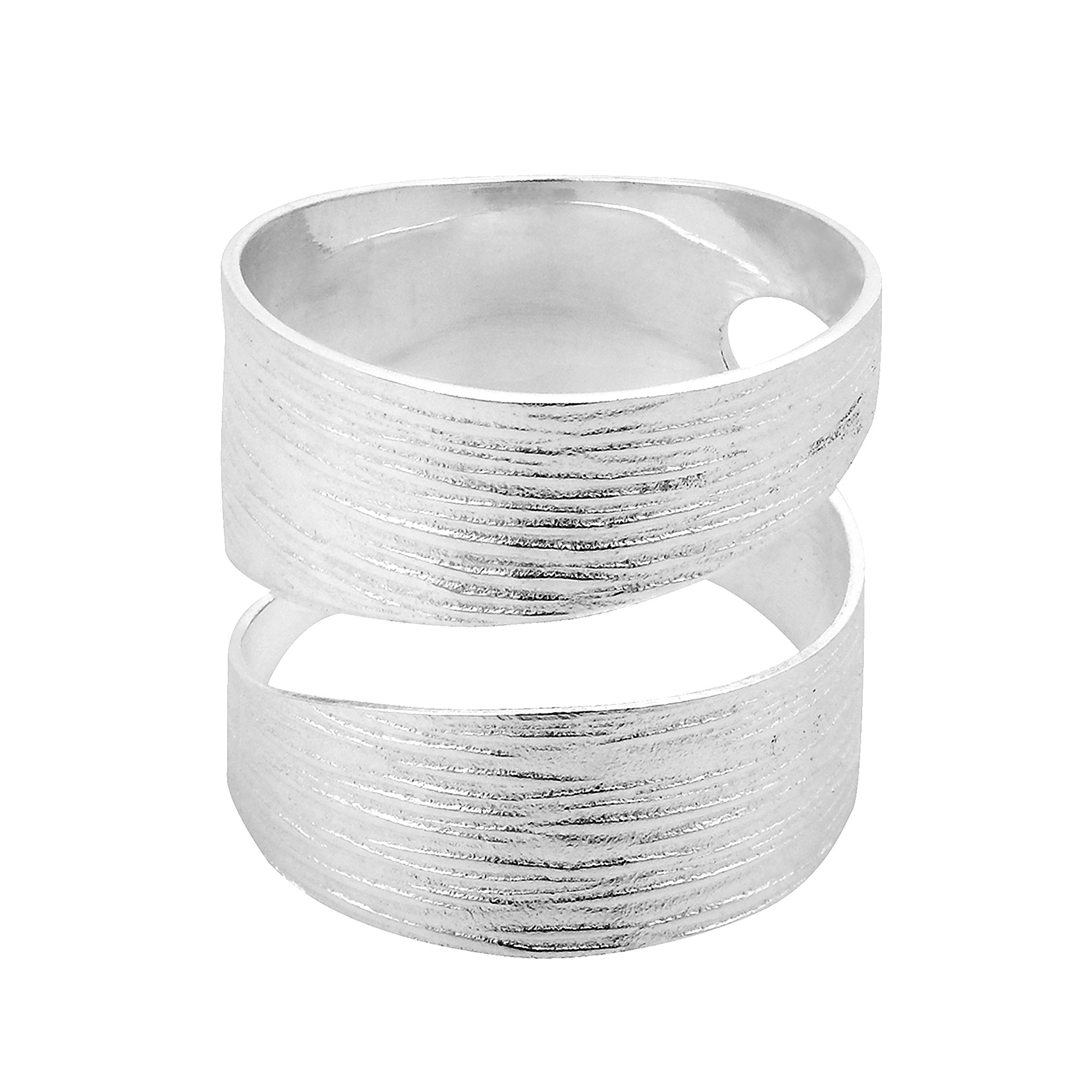 Wide Textured Line Wrap Satin Brush Sterling Silver Ring (9)