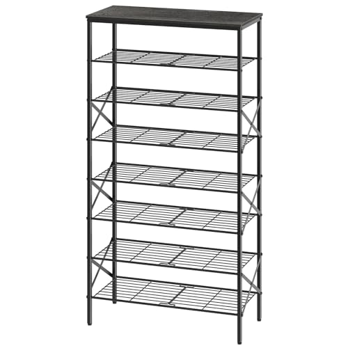 YATINEY 8 Tier Shoe Rack, Shoe Storage Organizer, Large Capacity Shoe Shelf Holds 32 Pairs of Shoes, Durable and Stable, for Entryway, Hallway, Closet, Dorm Room, Charcoal and Black SS08BC