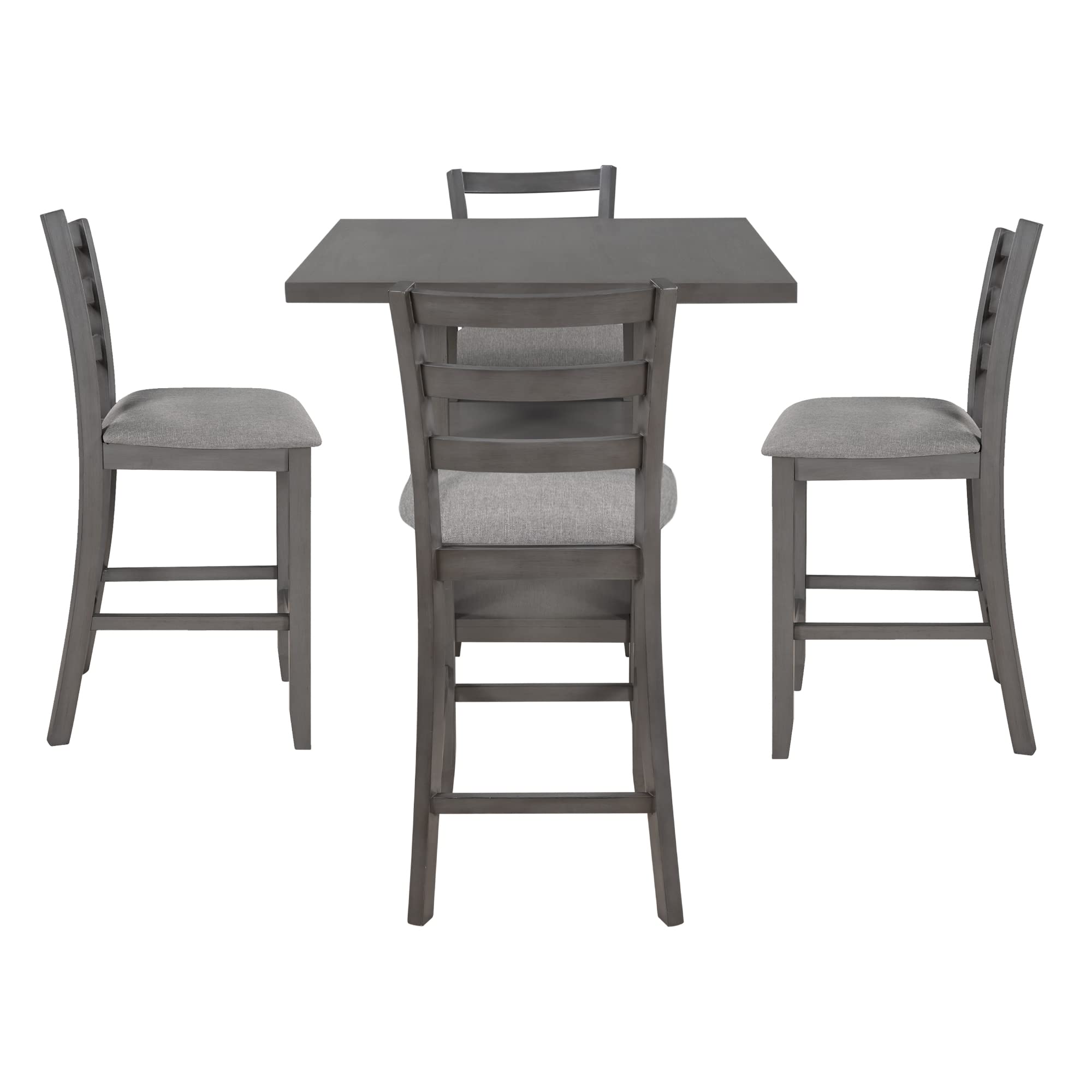 YuiHome 5-Piece Wooden Padded Chairs and Storage Shelving, Room Kitchen Table for 4 (Espresso), Counter Height Dining Set for 4, Dark Gray