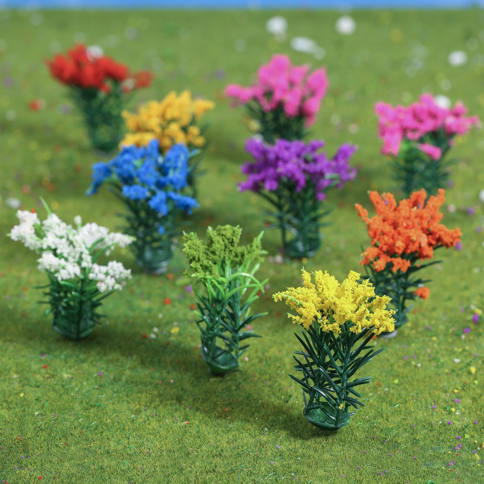Yetaha 50Pcs Mini Colorful Flower Clusters, Miniature Flower Vegetation Groups Static Scenery Model for DIY Craft Train Landscape Railroad Scenery Sand Military Layout Model War Gaming Terrain