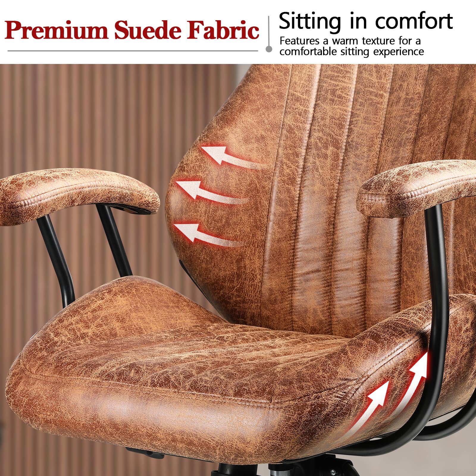 Waleaf High Back Office Chair 400lbs Modern Swivel Office Chair Leather Computer Chair, Height Adjustable Home Office Desk Chair with Lumbar Support, Suede Fabric Executive Task Chair