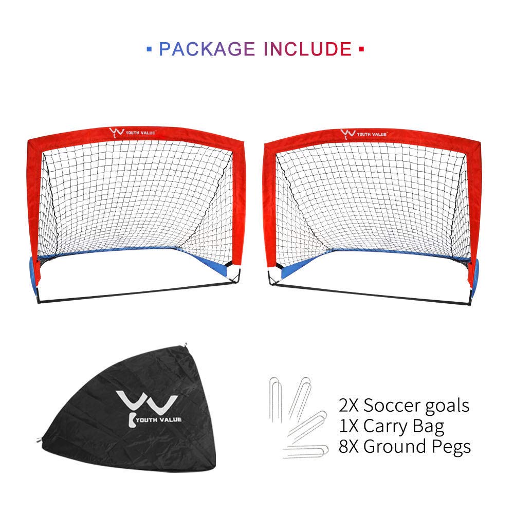 YV YOUTH VALUE 4ft x 3ft LED Soccer Goals W' LED Strips for Playing at Nightfall, Easy Fold Up Set of 2 Portable Soccer Goal Nets
