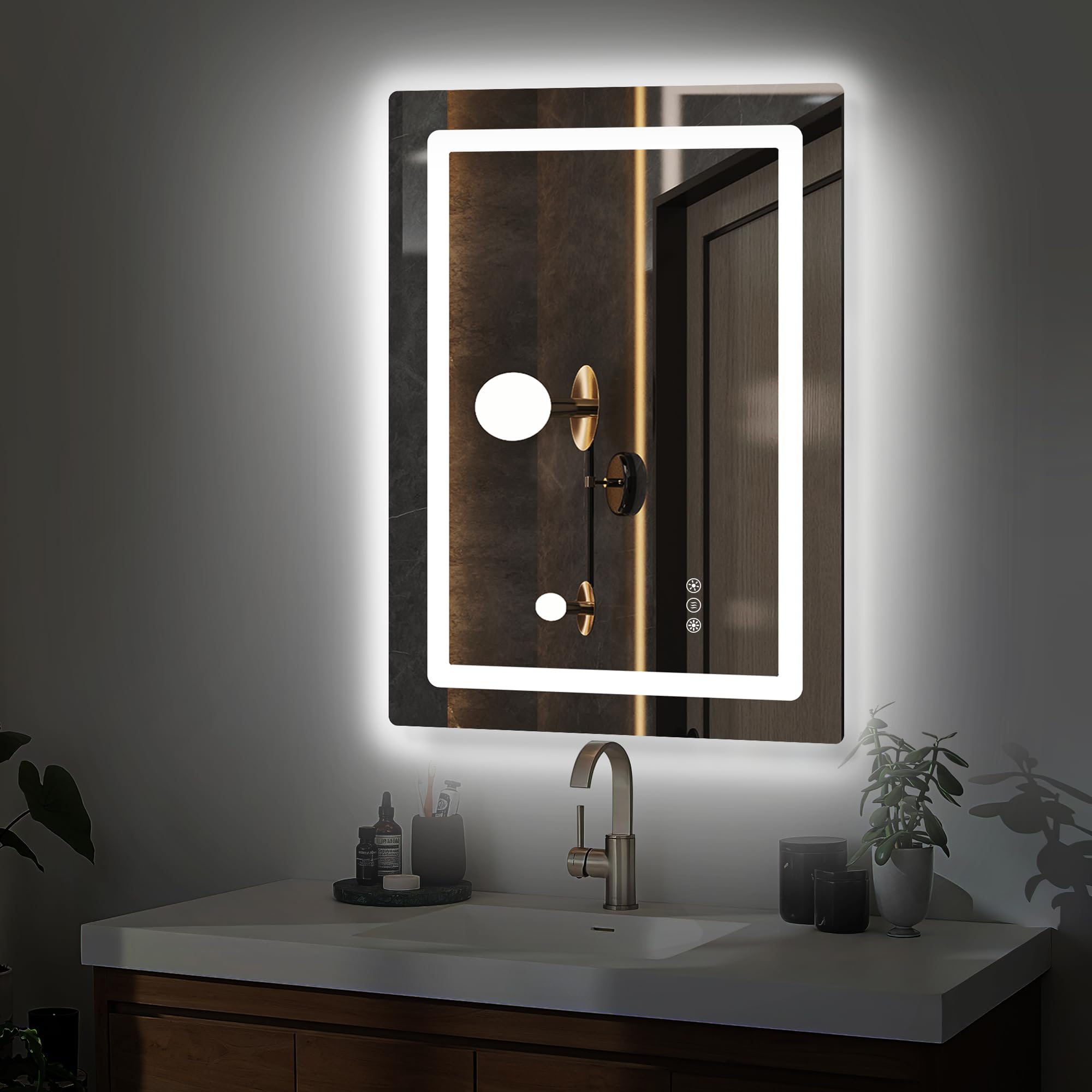 YITAHOME 32 x 24 Bathroom Vanity Mirror Wall Mirror with Lights, Lighted Mirrors for Bathroom, Dimmable Front and Backlit Mirror, Double LED Lights Anti-Fog, Memory Function Tempered Glass