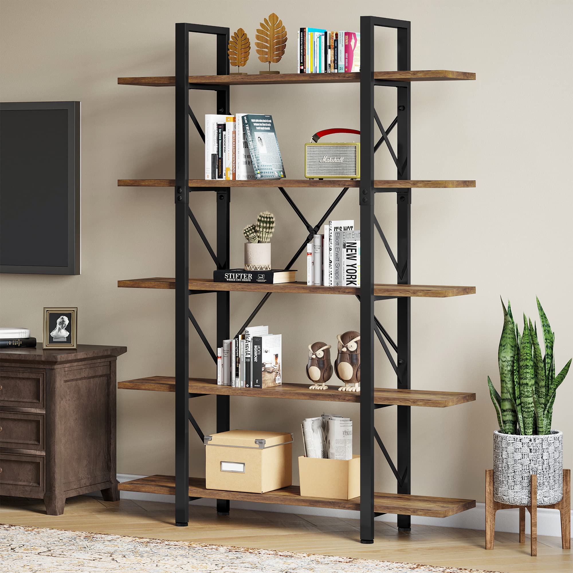 YITAHOME 5 Tier Bookcase, Artsy Modern Bookshelf, Book Rack, Storage Rack Shelves & 5 Tiers Bookshelf, Artsy Modern Bookcase, Book Rack, Storage Rack Shelves Books Holder Organizer - Rustic Brown