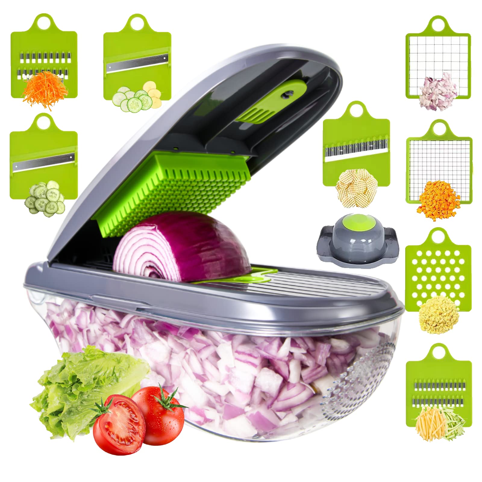 WALLBIG Vegetable Chopper, Mandoline Slicer Pro 12 in 1 Food Choppers with Multi Blade for Onion Potato Tomato Cucumber Carrot