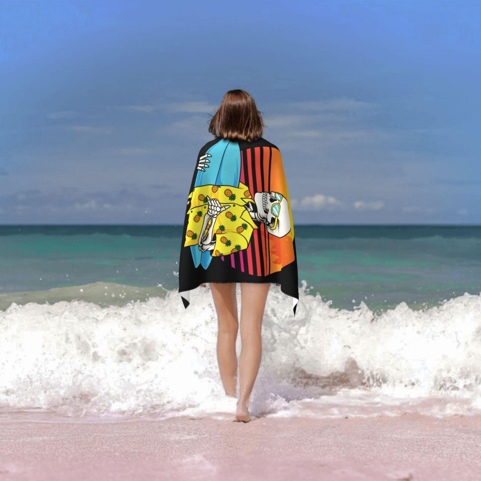 Zahika Summer Skull Surfing Beach Towel Absorbent Bathroom Towels Beach Towels Oversized Super β32x52 Inch