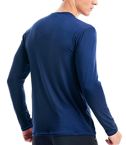 Zengjo Long Sleeve Undershirt Men Athletic Base Layers Workout Shirts(L,Midnight Blue)