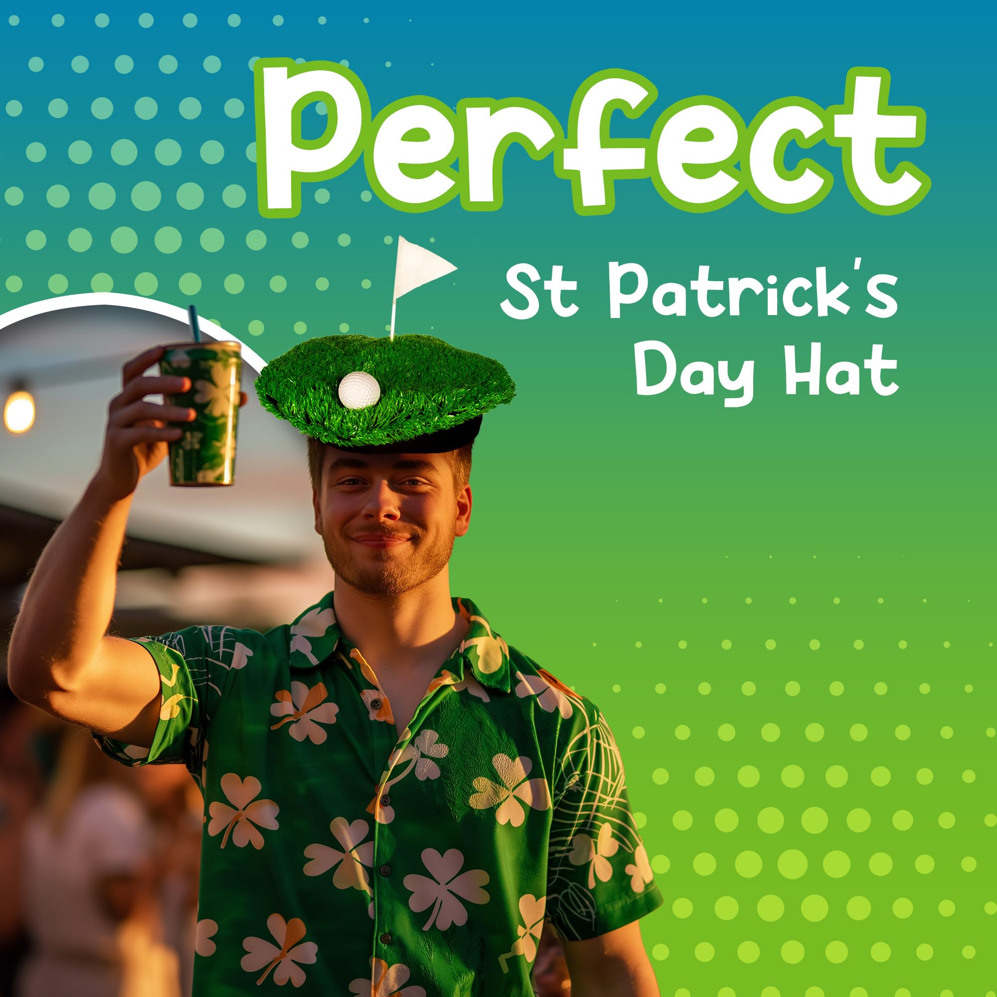 Windy City Novelties - Hole-in-One Golf Green Turf Beret Hat St. Patrick’s Day Party Acessories Golf Accessories Golf Wear Crazy Hat Day