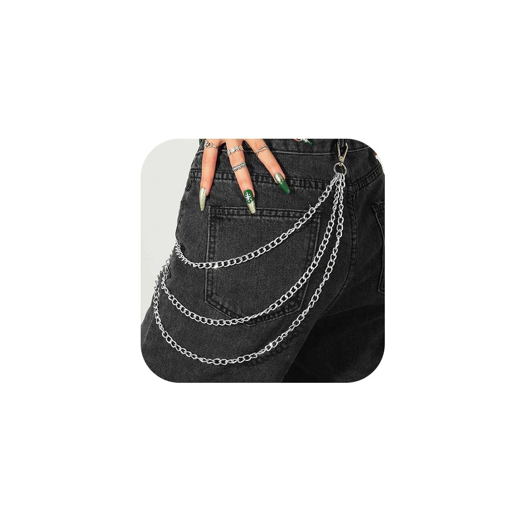 Zehope Layered Pant Chains Silver Goth Jean Chain Punk Hip Hop Wallet Chain Biker Pocket Chain Heavy Keychains for Women and Men